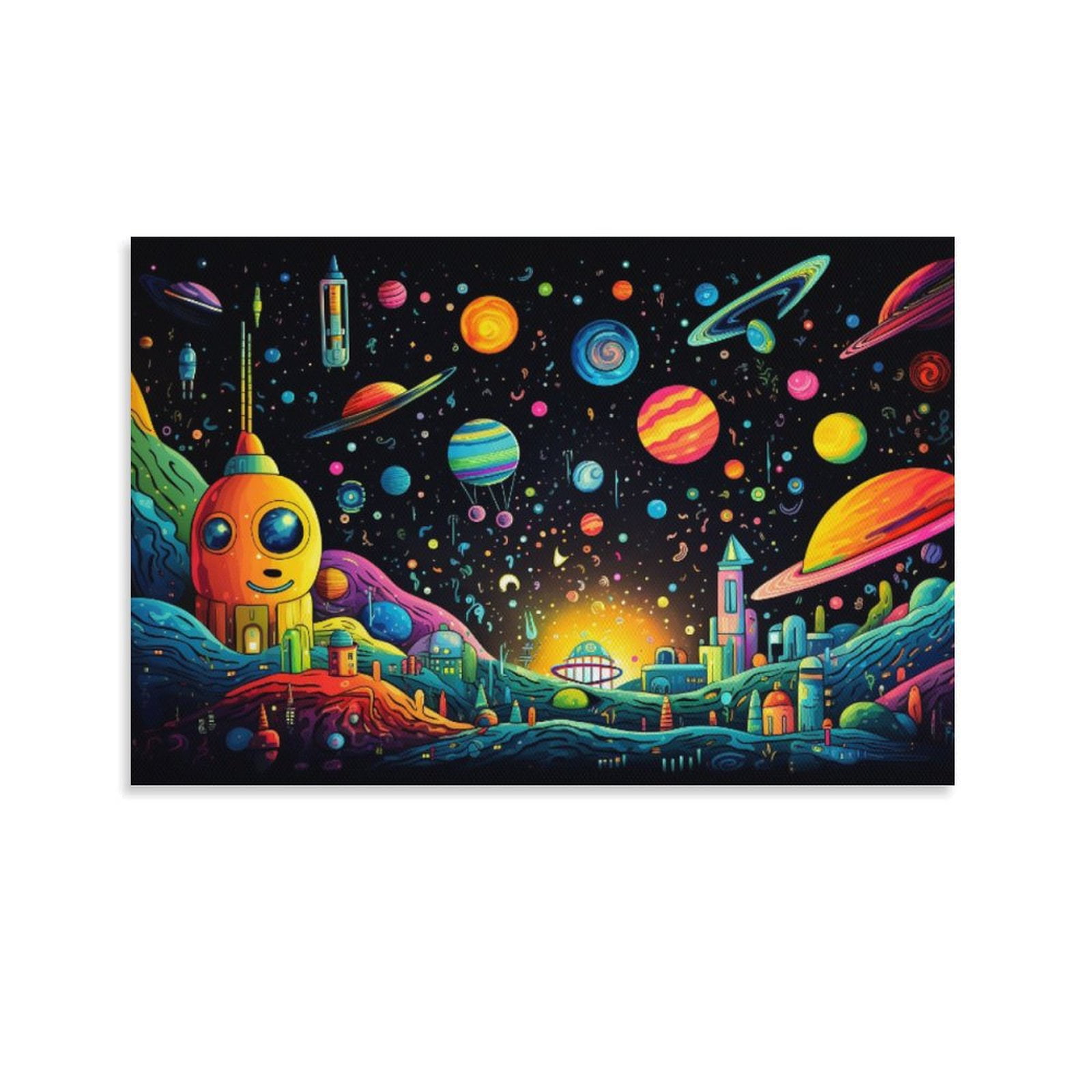 Space Scene Featuring A Giant Orange Robot Head Amidst Celestial Bodies ...