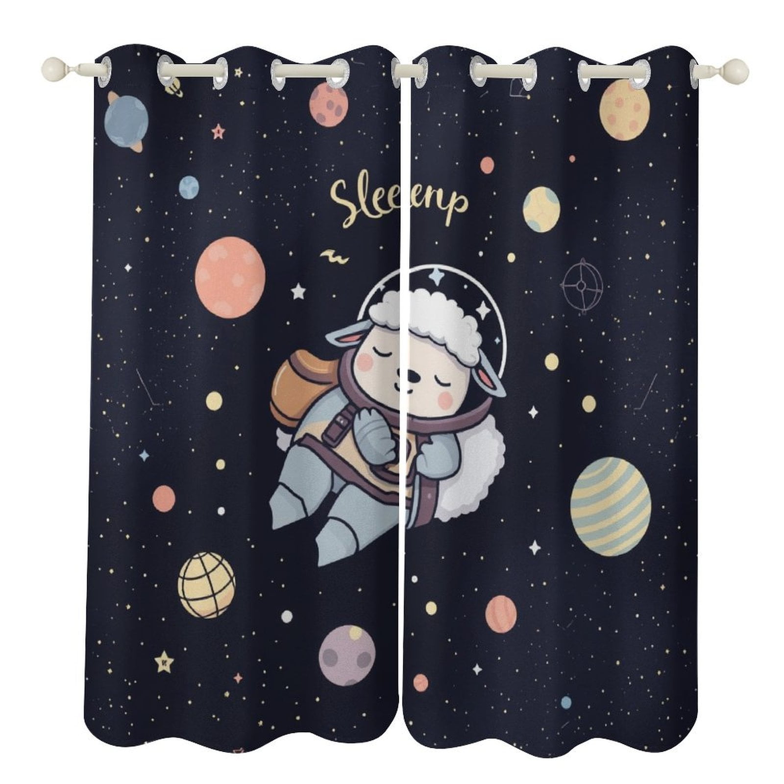 Space Sheep Sleeping Window Curtains Drapes Bedroom Living Room Kitchen ...