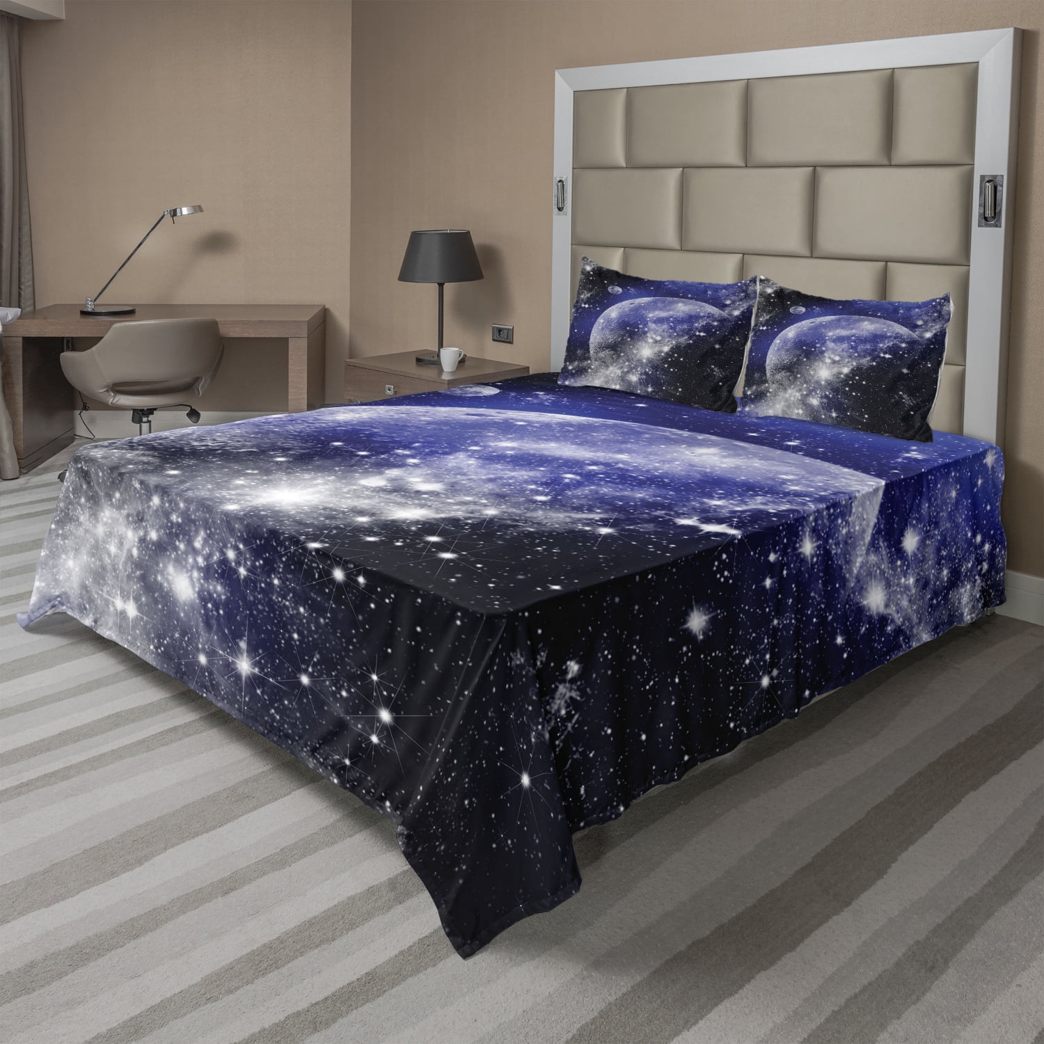 Space Sheet Set, Galaxy Nebula Full Moon Phase Starry Night Sky Orbit Infinity for Home and ...