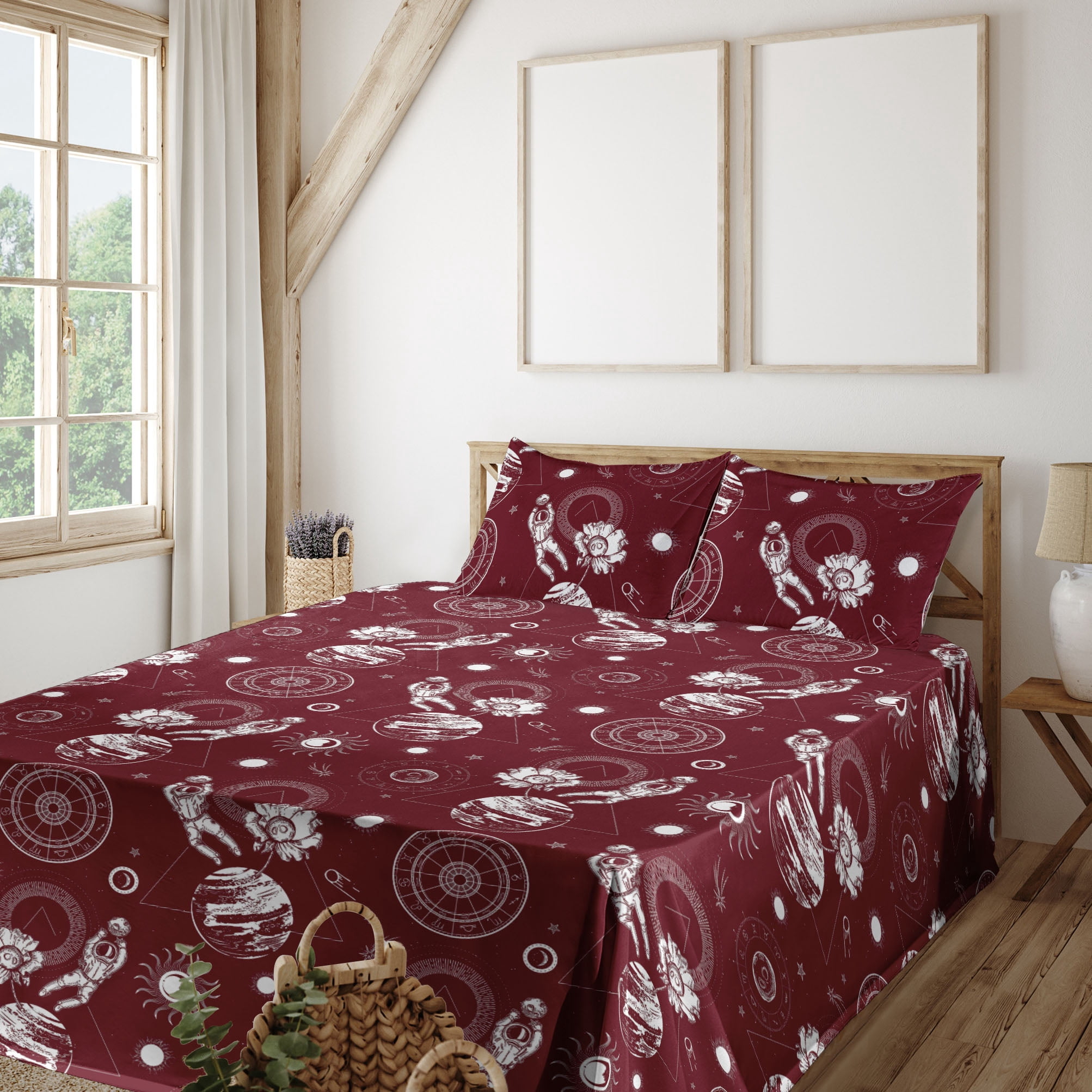 Space Sheet Set, Outer Space Inspired Astronaut and Moon Sketch Pattern ...