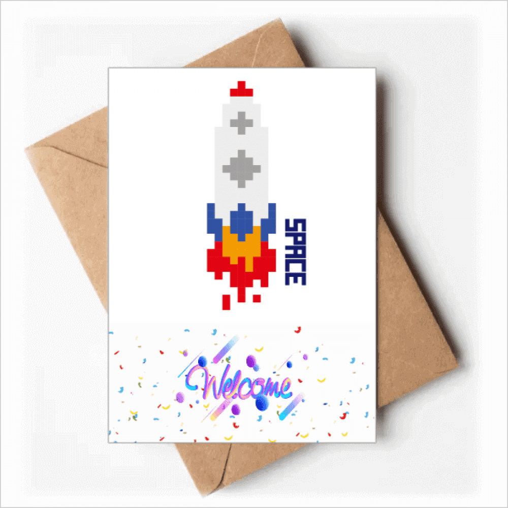 Space Ship Rocket Fire Universe Pixel Welcome Back Greeting Cards ...