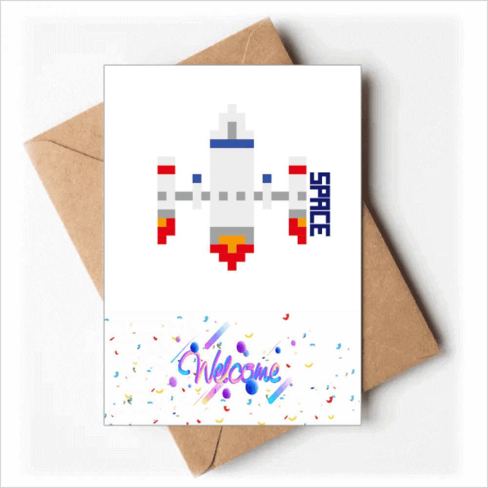 Space Ship Rocket Take Off Universe Pixel Welcome Back Greeting Cards ...