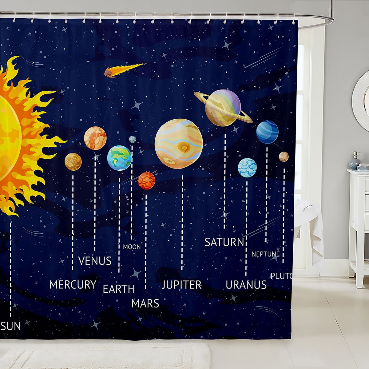 Space Shower Curtain Solar System Bath Curtain, Outer Space Waterproof ...