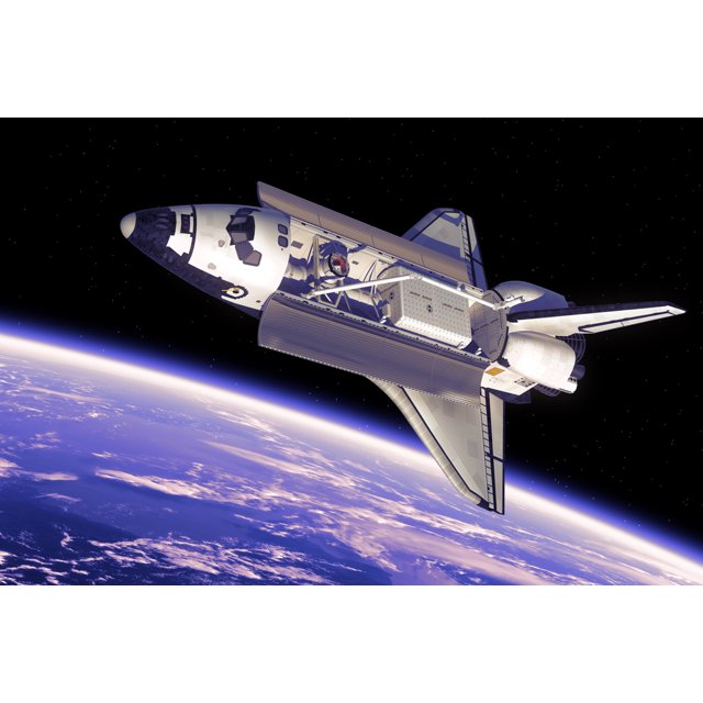 Space Shuttle In Space Orbiting Earth Bay Doors Open Rendering Photo ...