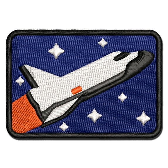 Space Shuttle Ship Flying Among Stars Applique Multi-Color Embroidered Iron-On Patch - 3 Inch ...