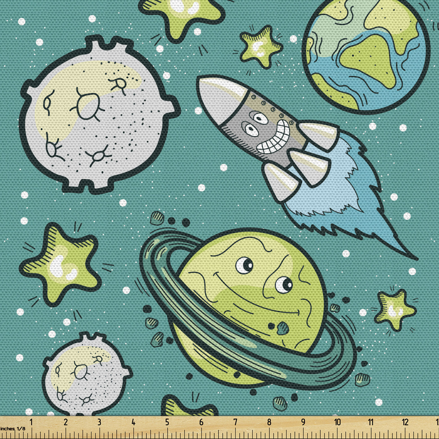 Space Sofa Upholstery Fabric by the Yard, Funny Planetary Travel Cosmos ...