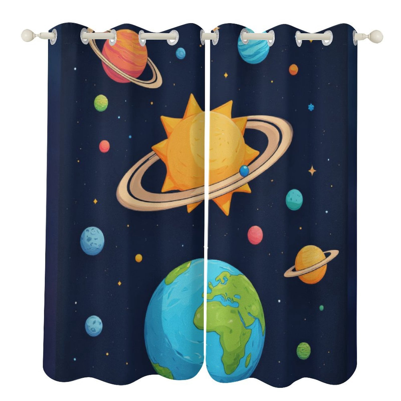 Space Solar System Adventure Blackout Window Curtains for Bedroom ...
