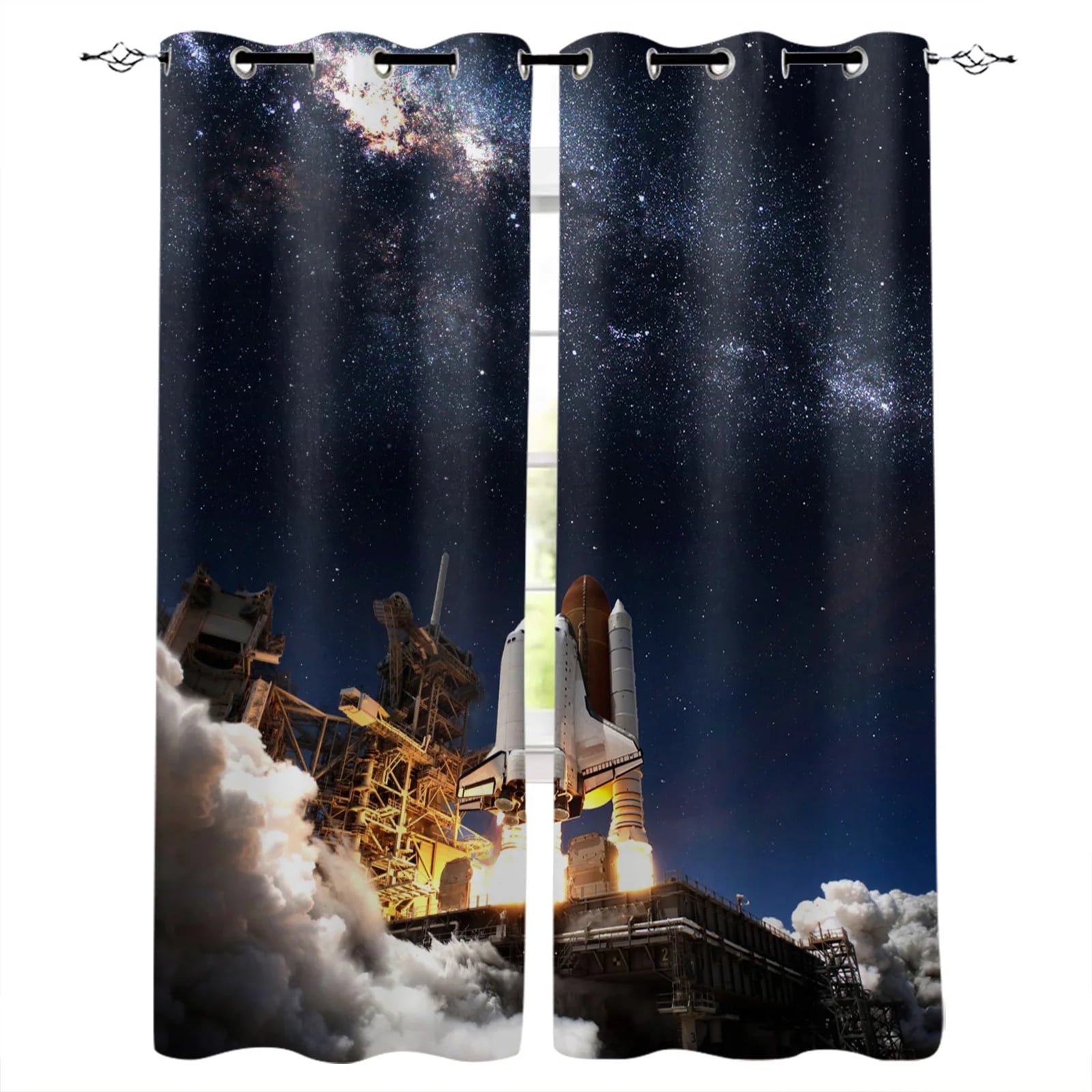 Space Spaceship Pattern Window Curtain Kitchen Bedroom Decorative ...