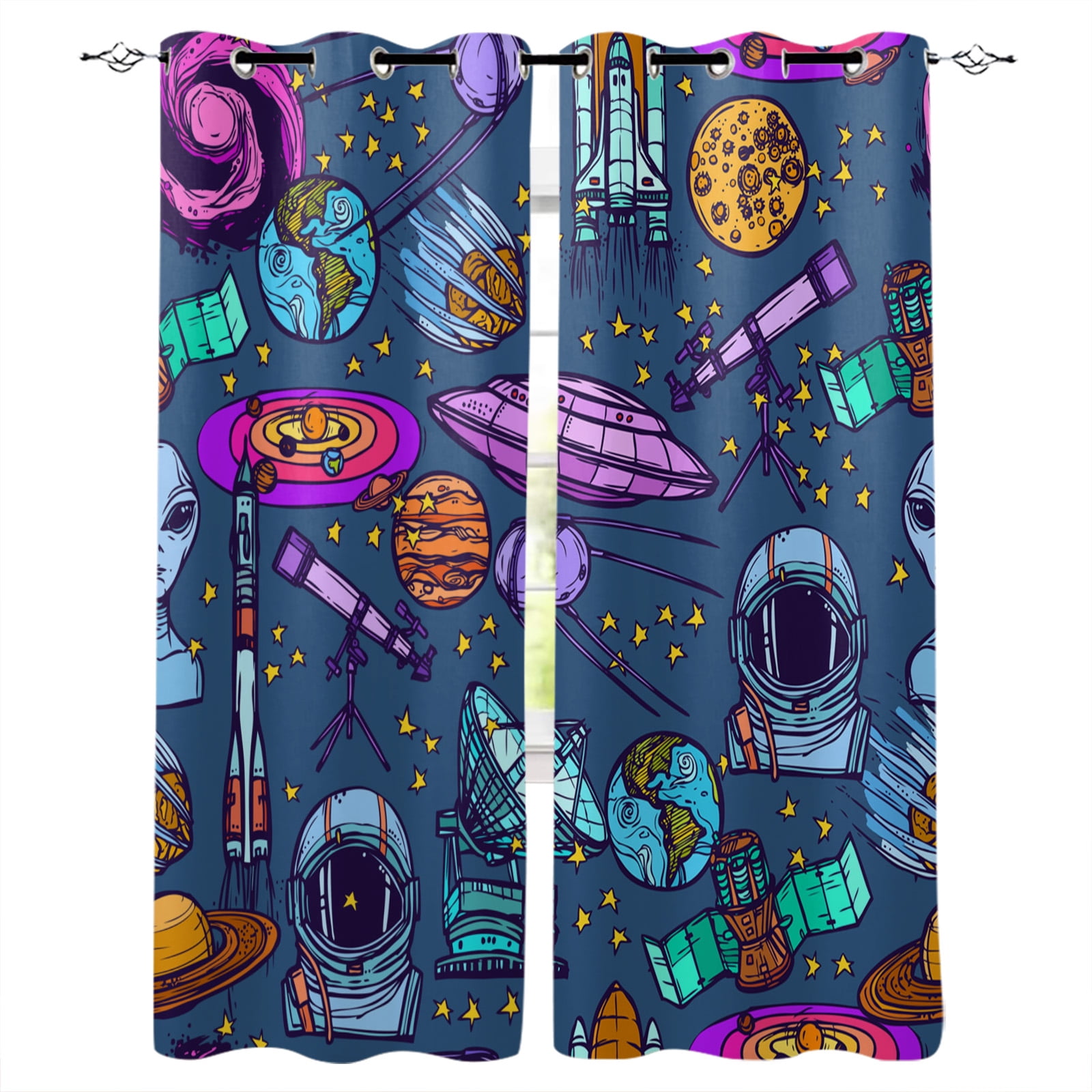 Space Spaceship Rocket Pattern Window Curtain Kitchen Bedroom rative ...