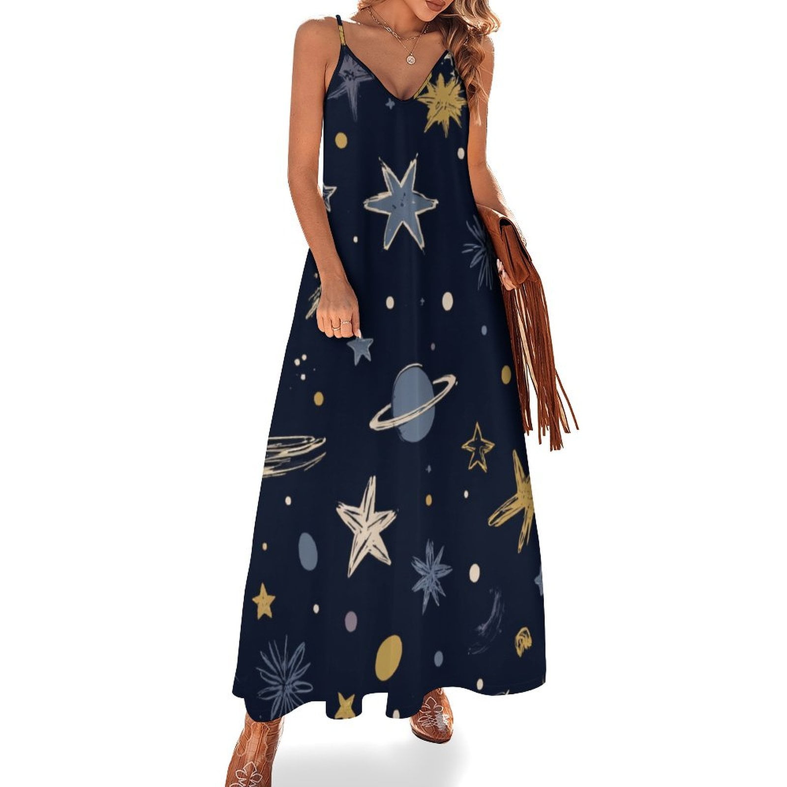Space Stars And Planets Pattern Fine Art Sleeveless Dress Summer Dress ...
