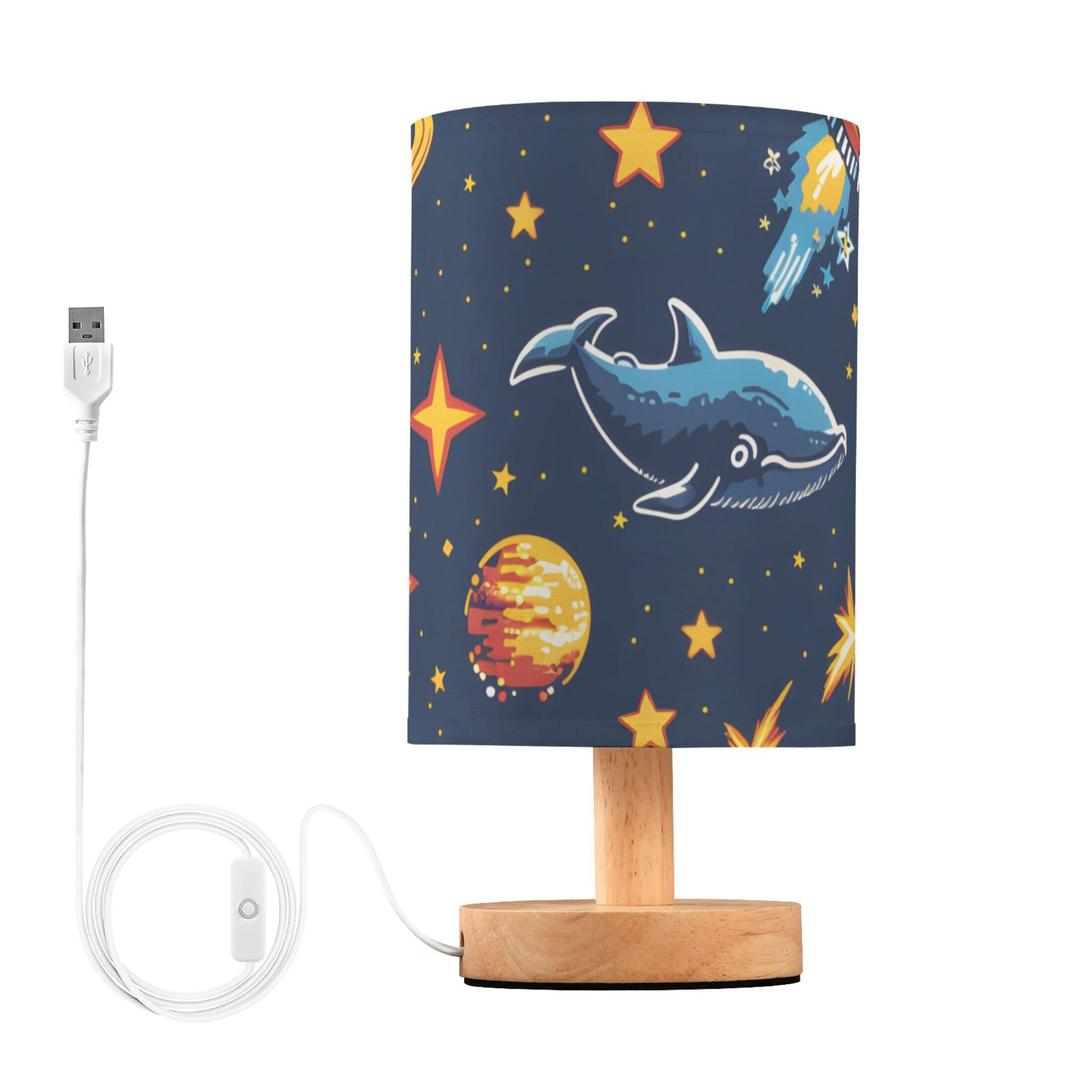 Space Stars Astronauts Fish Table Lamp USB Bedside Desk Nightstand Lamp ...