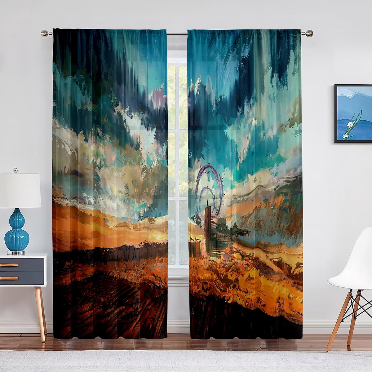 Space Stars Nebula Artwork Painting Tulle Voile Curtains for Bedroom ...