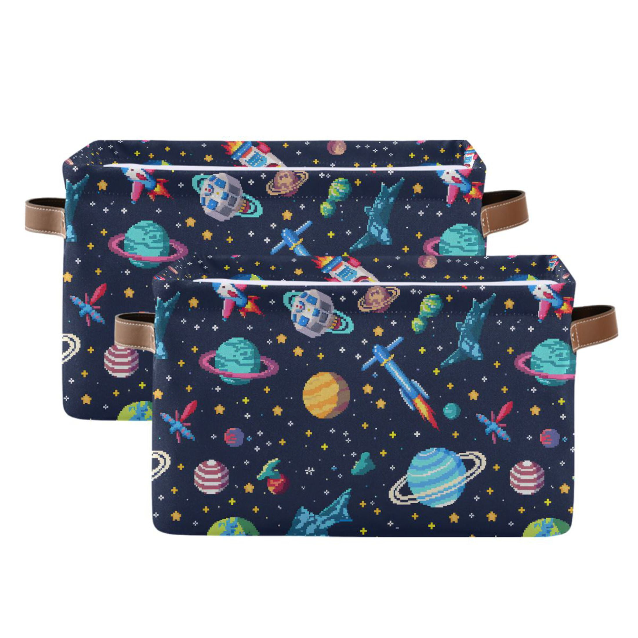 Space Stars Planet Rocket Storage Bins with Handle Fabric Organizer ...