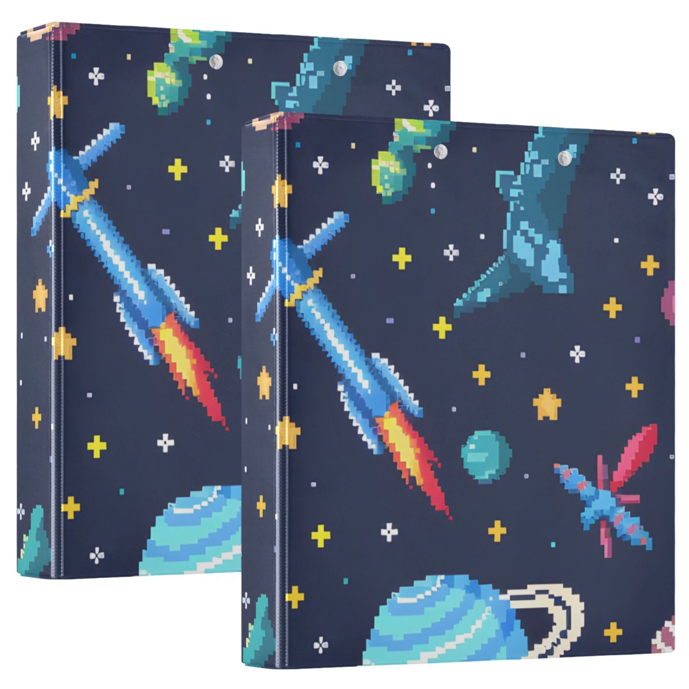 Space Stars Rocket 3 Ring Binders 1.5 inch Hardcover File Folders with ...