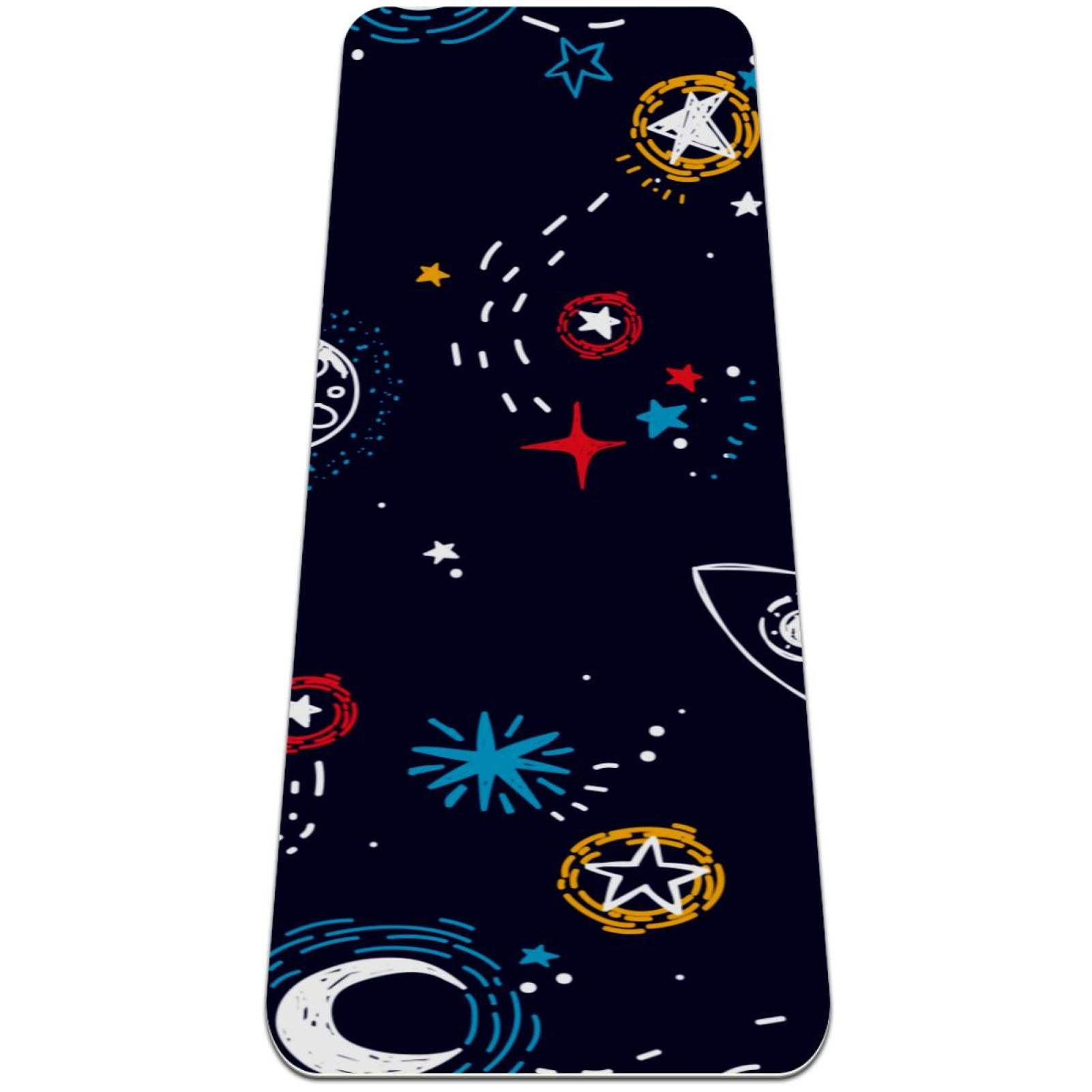 Space Stars Rocket Planets Pattern TPE Yoga Mat for Workout & Exercise ...