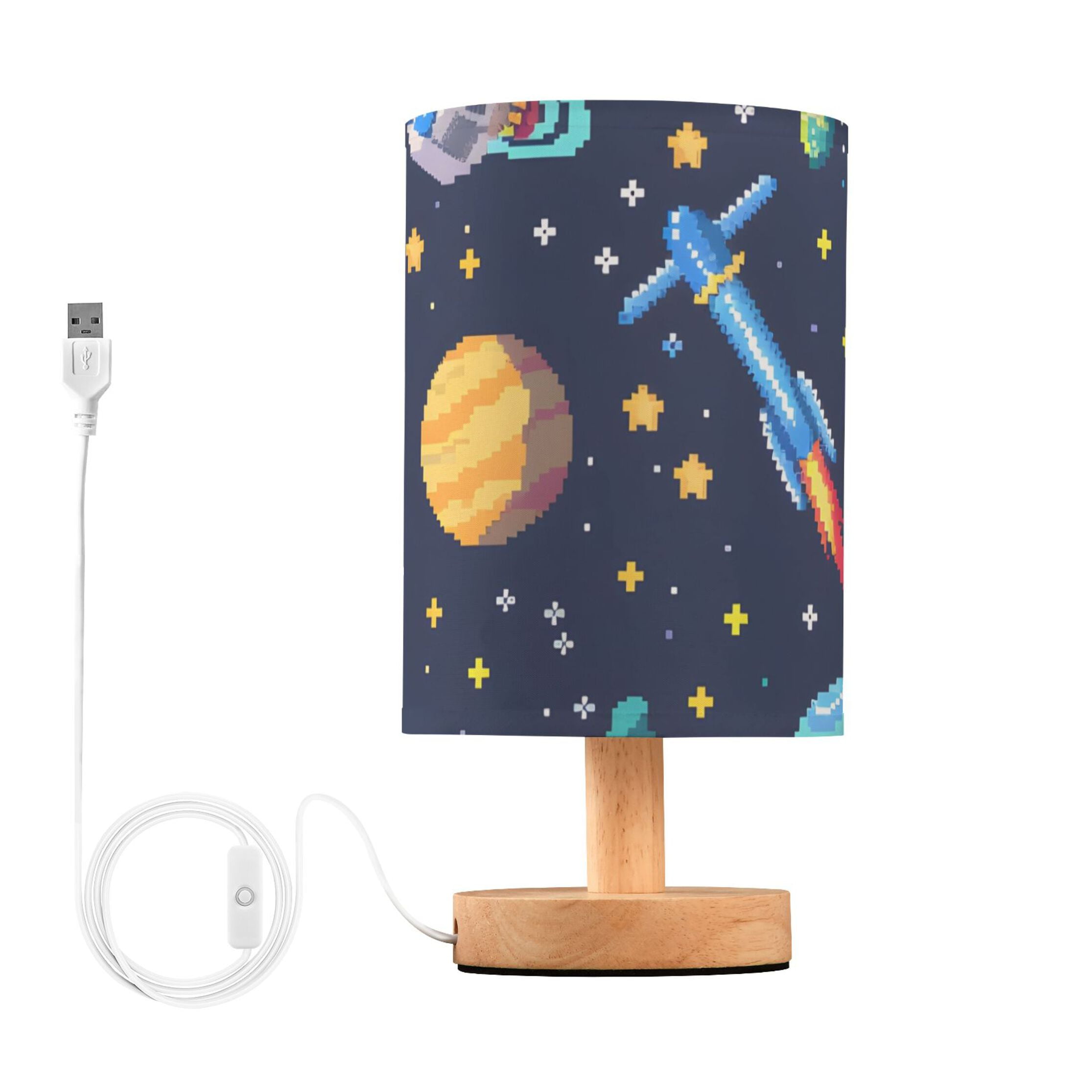 Space Stars Rocket Table Lamp USB Bedside Desk Nightstand Lamp Printed ...