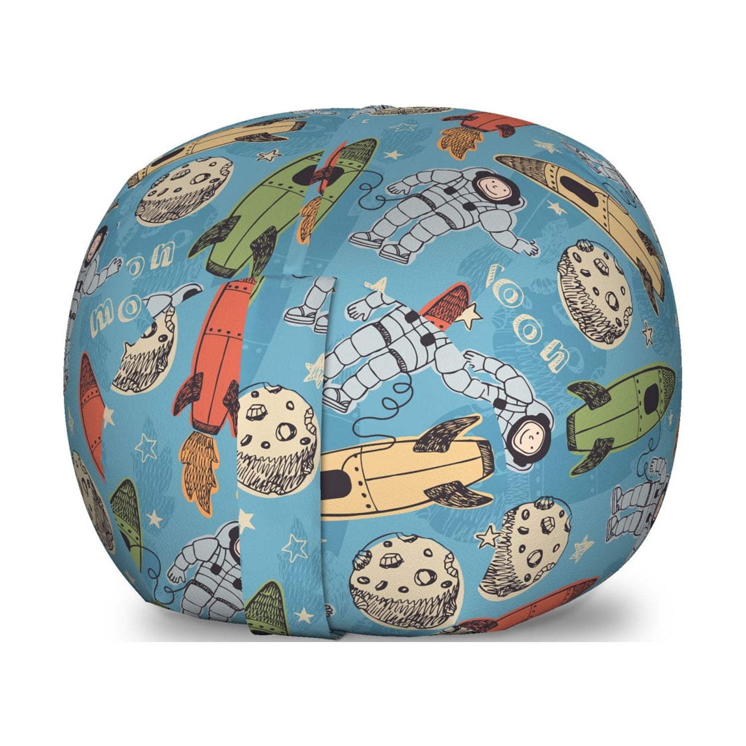 Space Storage Toy Bag Chair, Hand Drawn Astronauts with Rockets and ...