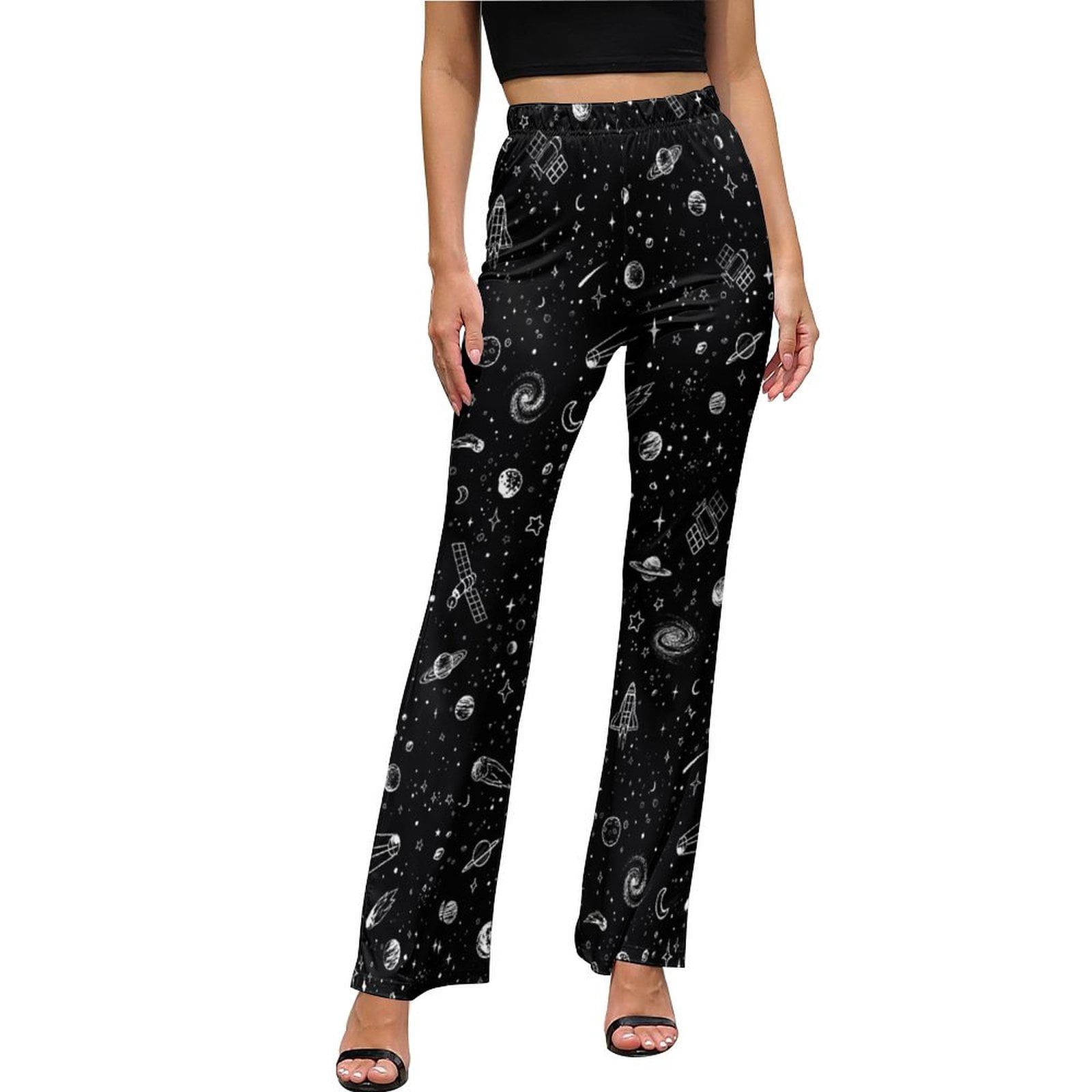 Space Stuff Planets Satellite Stars High Waisted Casual Flared Trousers ...