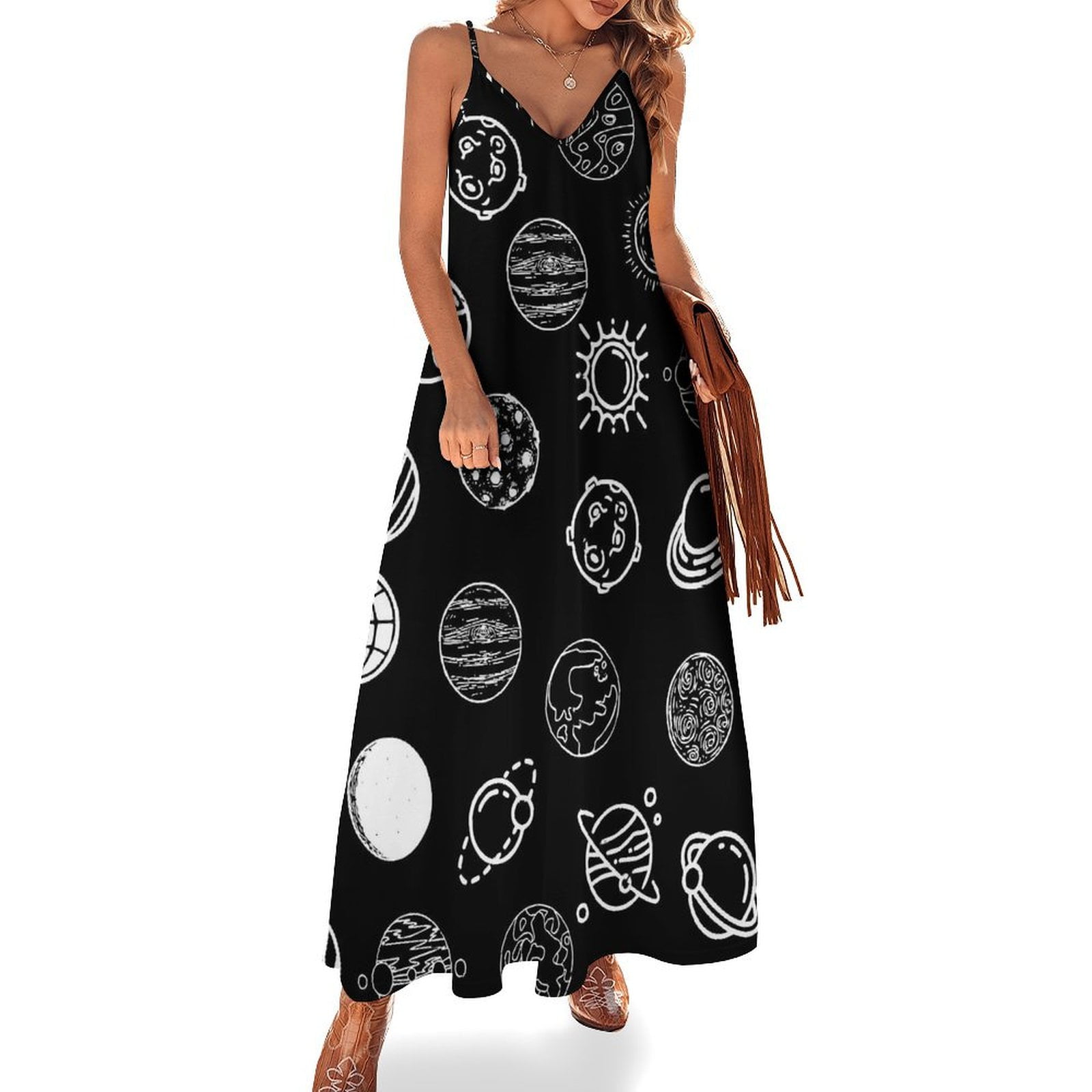 Space System Dress Colorful Planets Korean Fashion V Neck Boho Beach ...