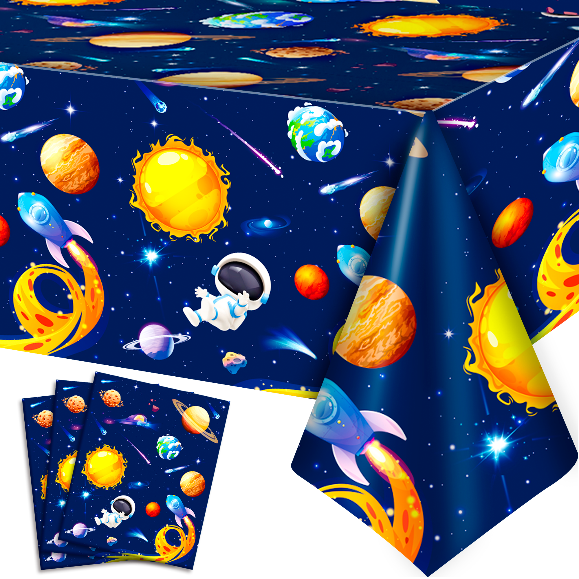 Space Tablecloth, 3 Pcs Outer Space Party Table Cloth Set - Astronaut ...