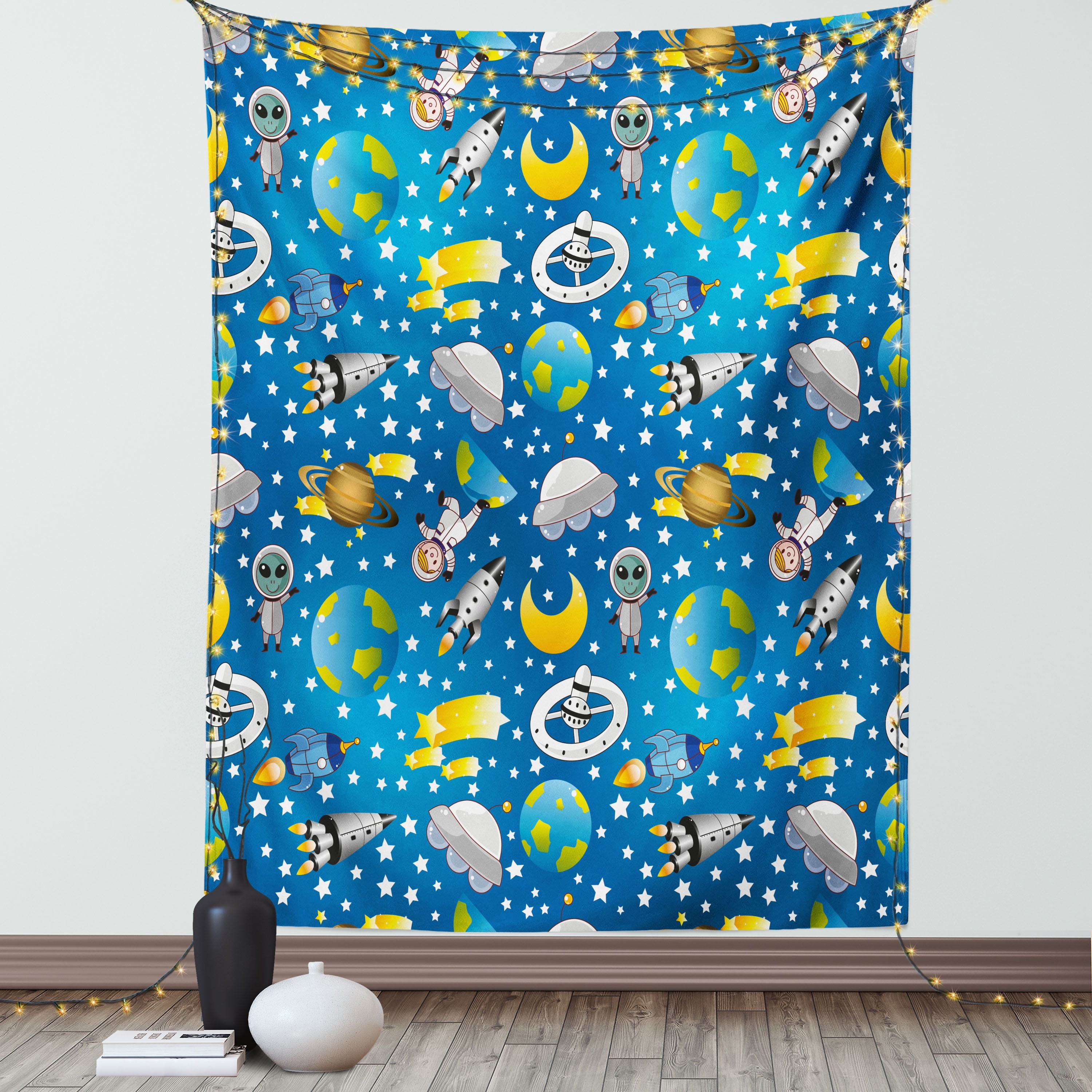 Space Tapestry, Alien and Human Astronaut Space with Shooting Stars ...