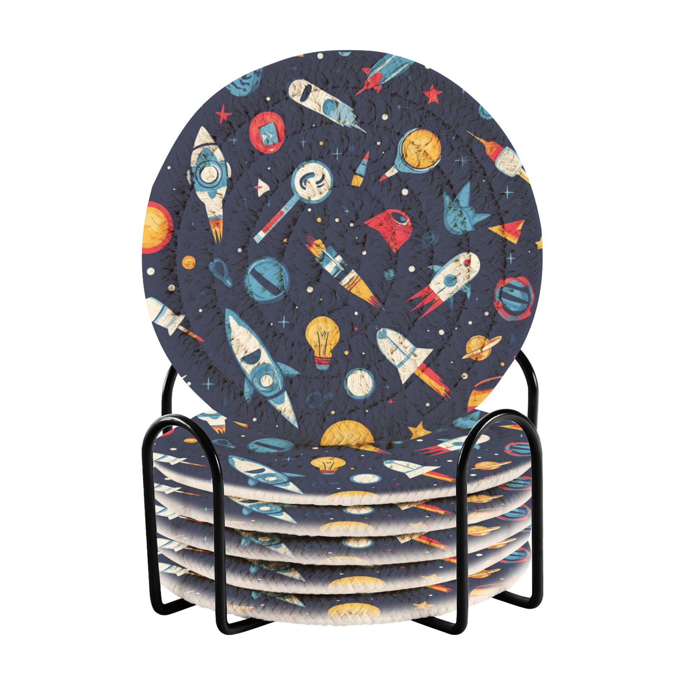 Space Theme Cartoon Planet Rocket Drink Coasters with Holder Absorbent ...