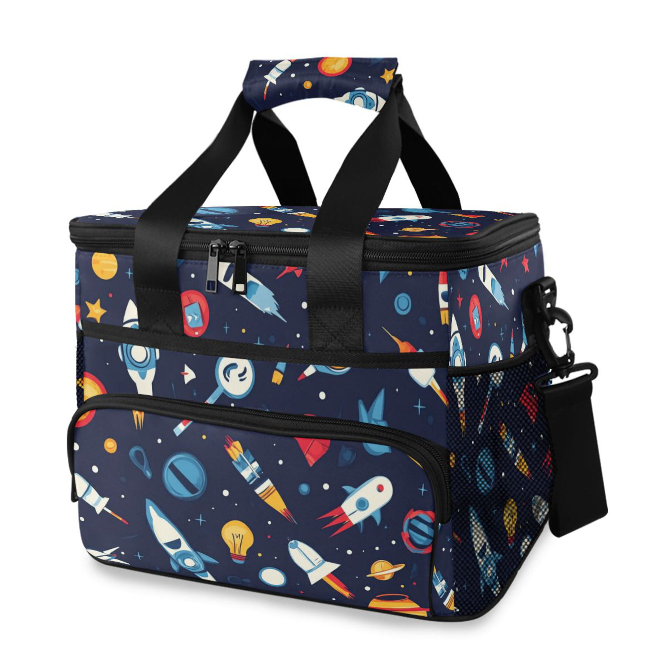 Space Theme Cartoon Planet Rocket Insulated Lunch Bag 15L Cooler Box ...