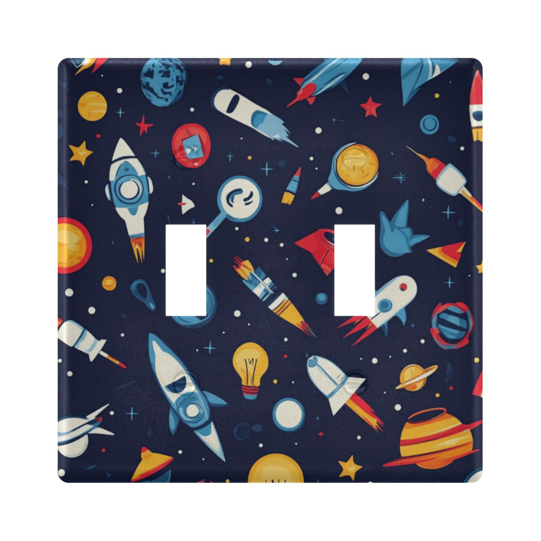 Space Theme Cartoon Planet Rocket Light Switch Cover Decorative 2 Gang ...