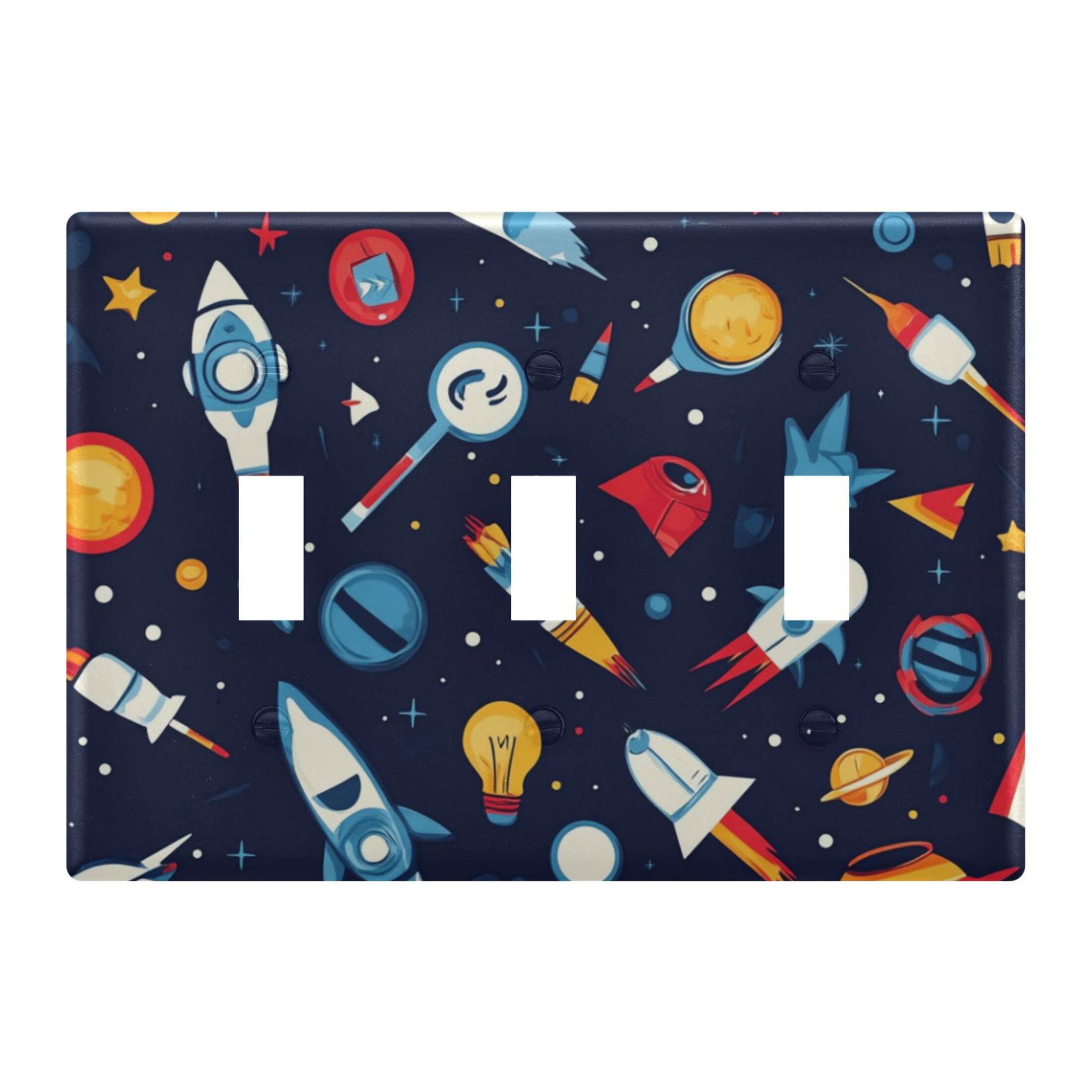 Space Theme Cartoon Planet Rocket Light Switch Cover Decorative 3 Gang ...