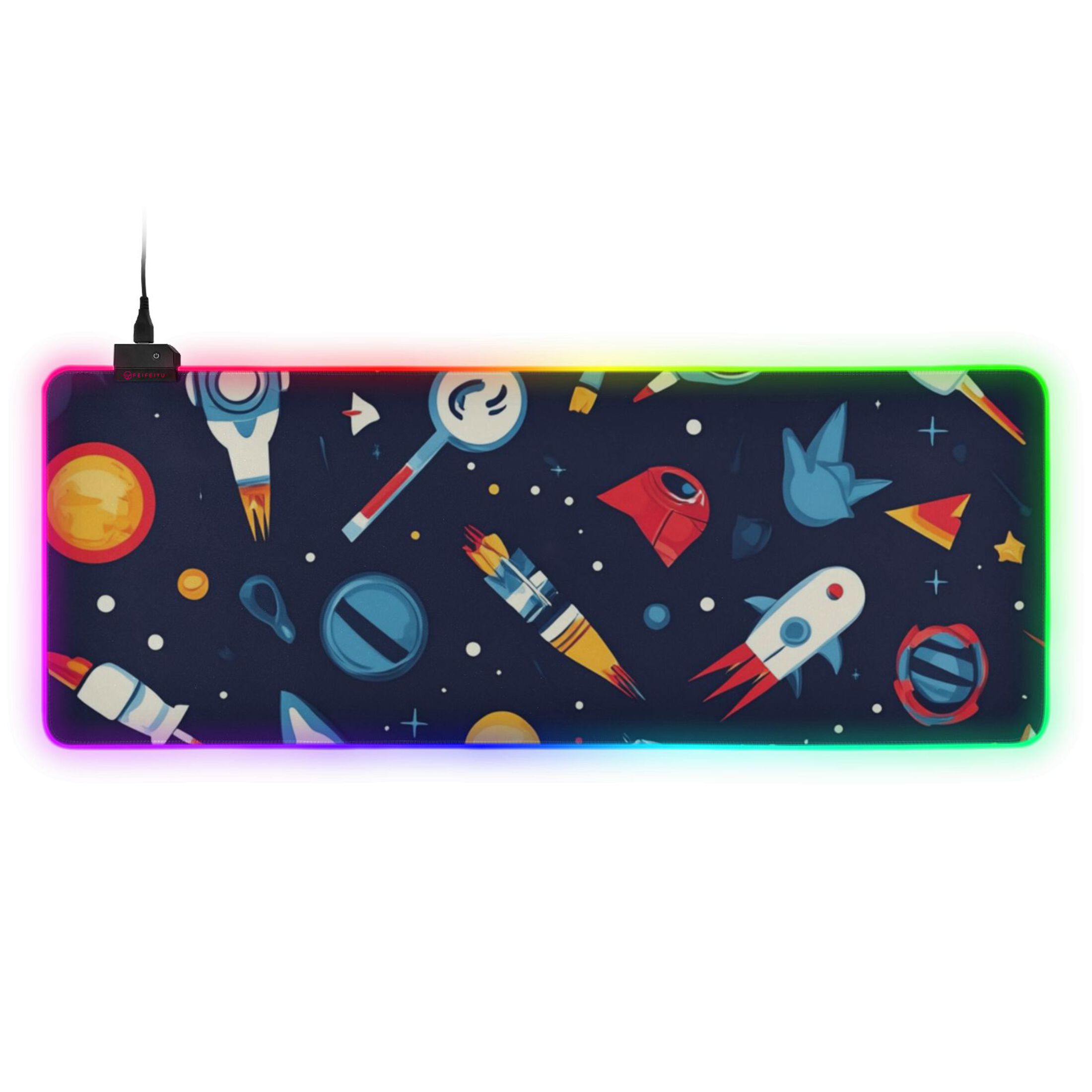 Space Theme Cartoon Planet Rocket RGB Gaming Mouse Pad Large Keyboard ...