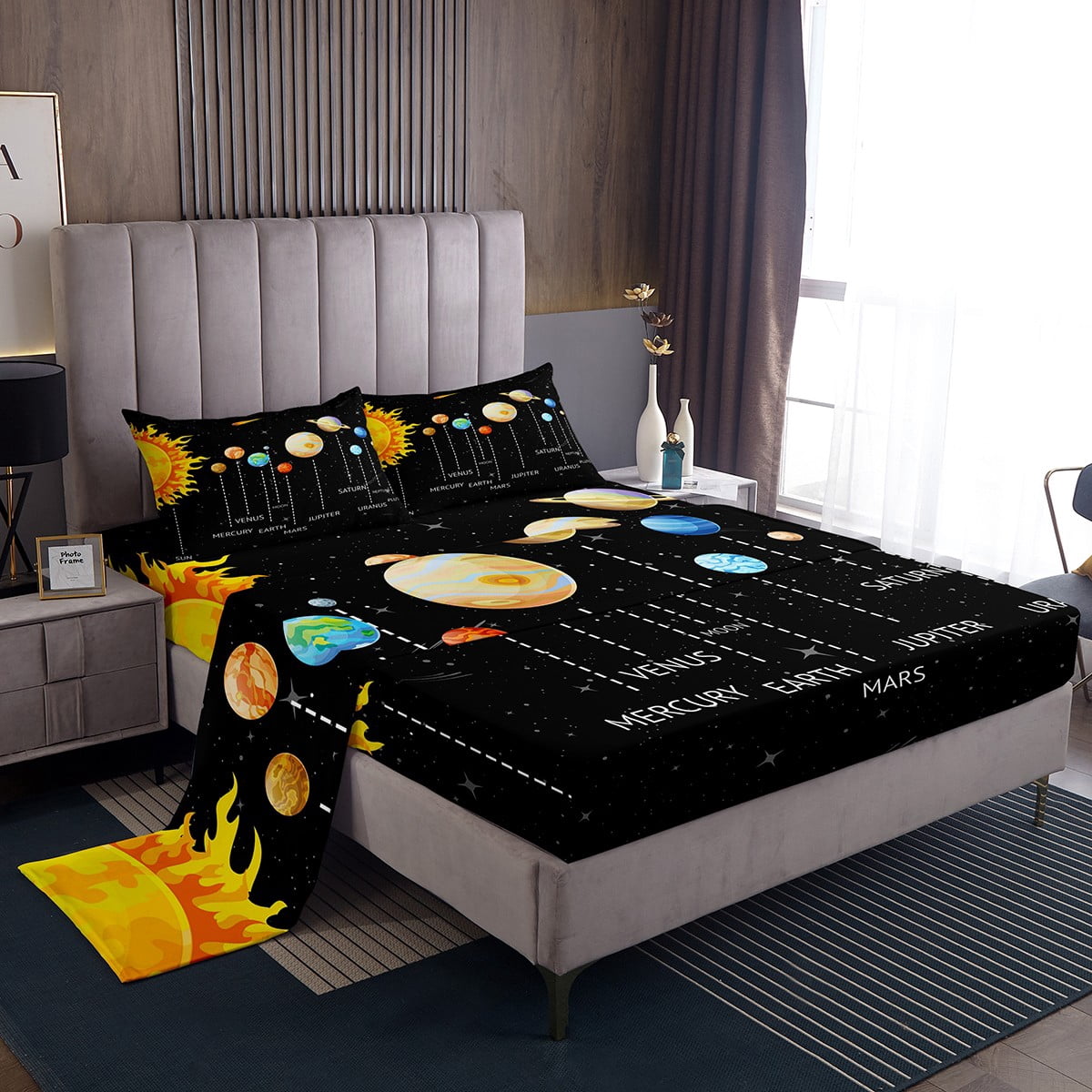 Space Theme Fitted Sheet Queen Universe Themed Bed Sheets Set, Solar ...