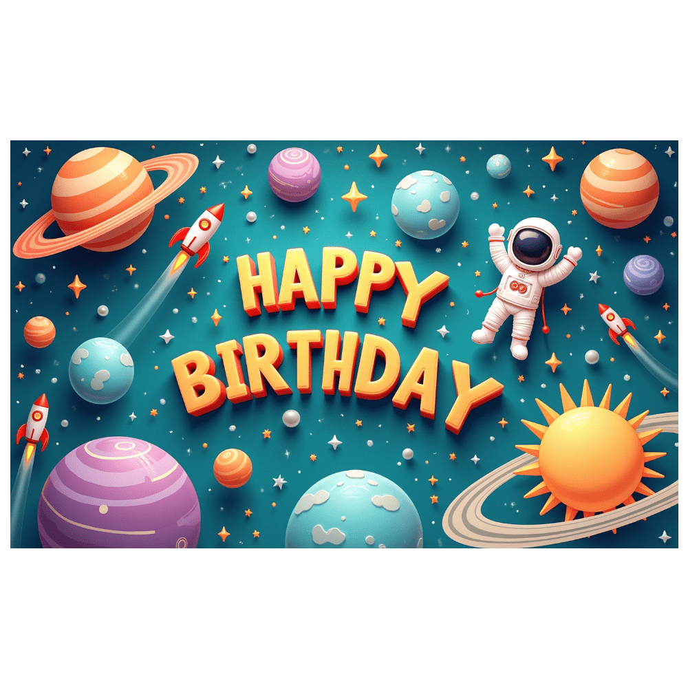 Space Theme Happy Birthday Banner Astronaut Design Colorful Planets for ...