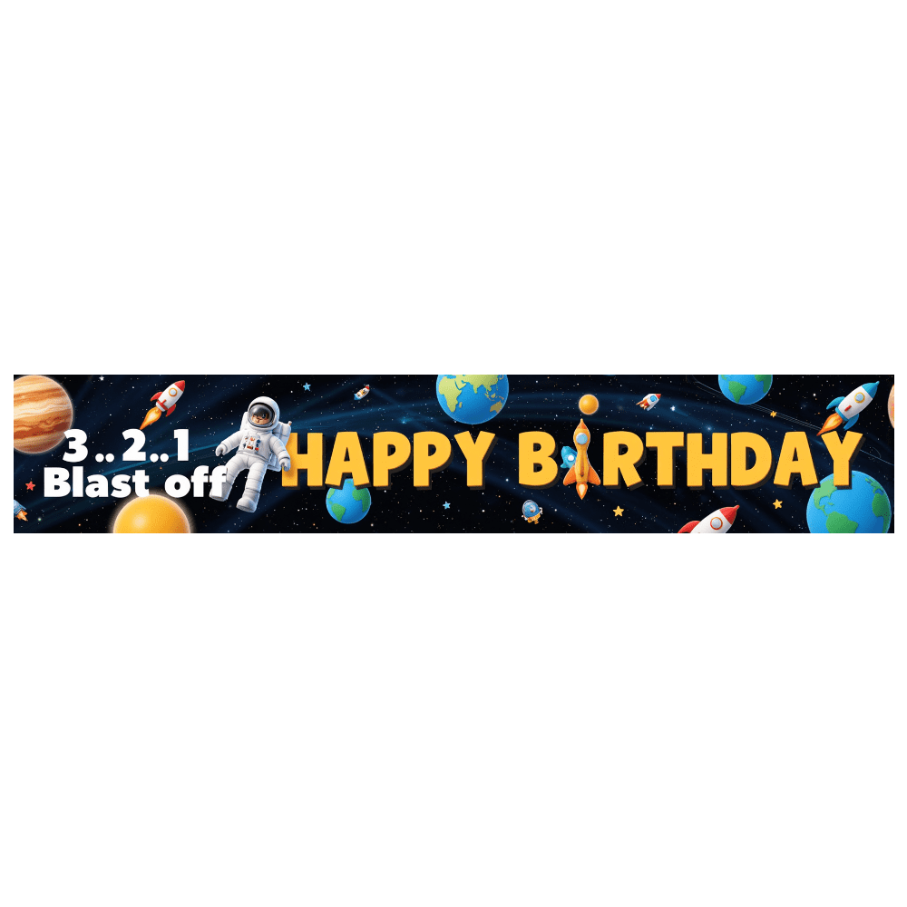 Space Theme Happy Birthday Banner Astronaut Design Planet Decor for ...