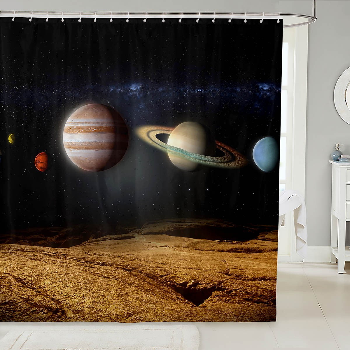 Space Theme Shower Curtain Outer Space Bath Curtain for Girls Boys ...