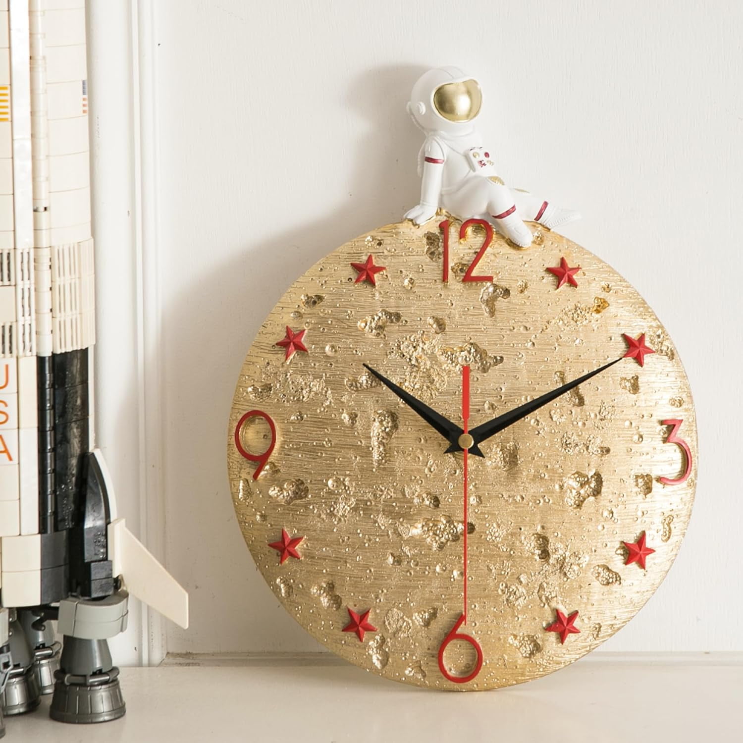 Space Theme Wall Clock, Astronaut Moon Wall Clock For Kids Room Nursery ...