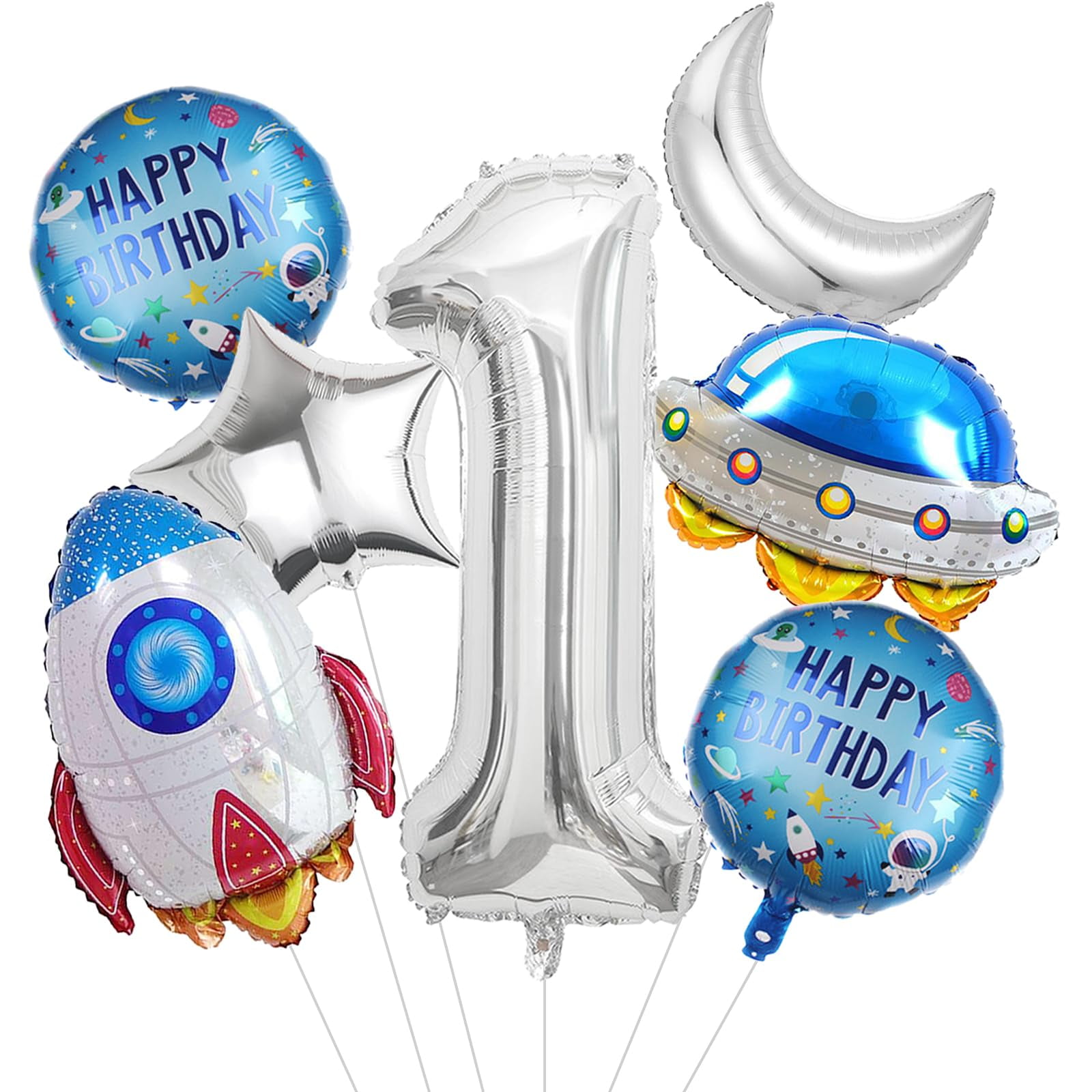 Space Themed Balloons CORNET Set - 40 Inch Silver Number Balloon 1 ...