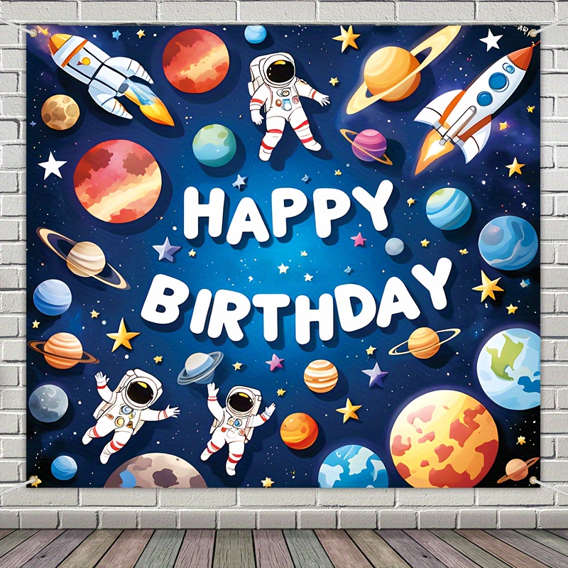Space-Themed Birthday Banner Astronaut, Rocket, and Planets Party ...