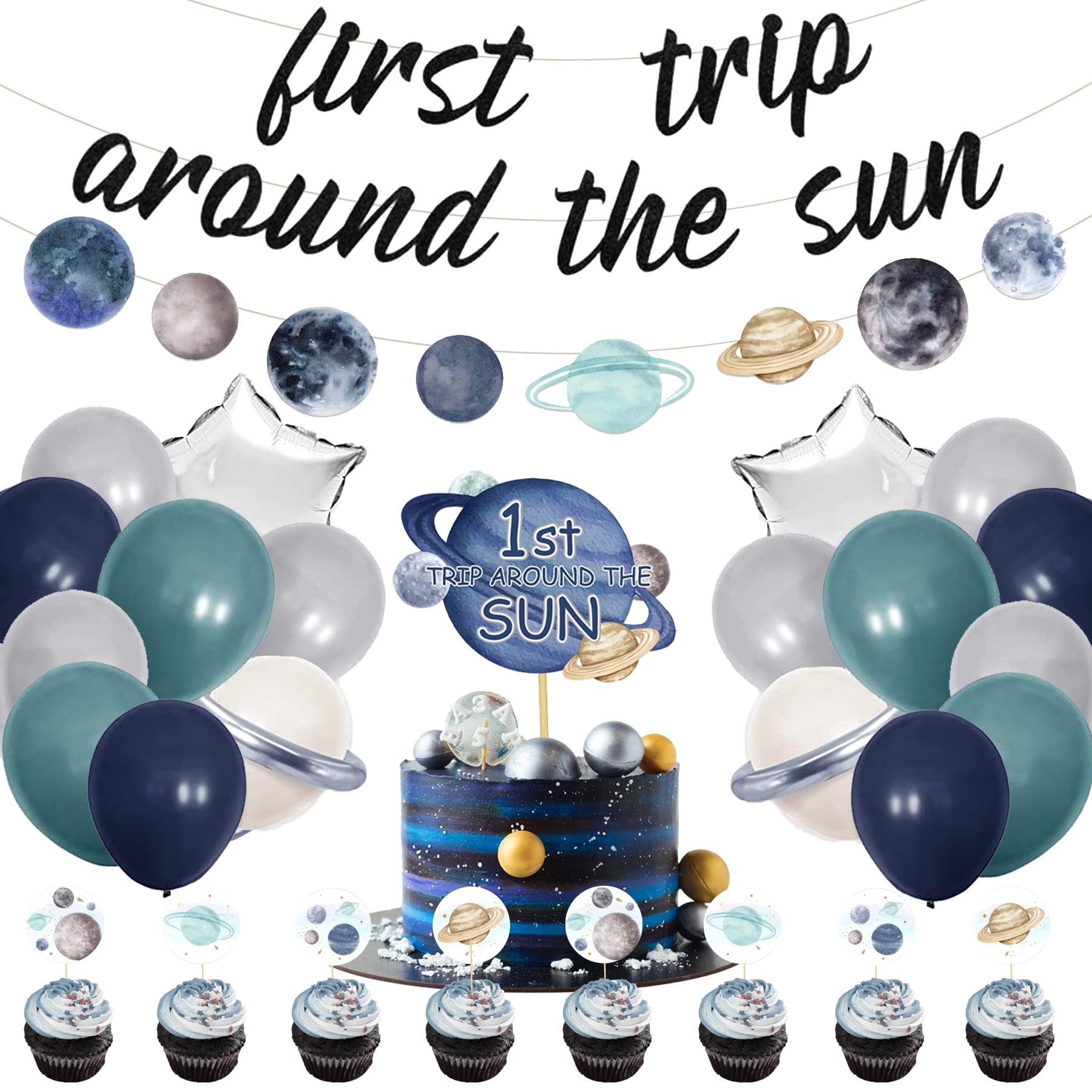Space Themed Birthday Decorations for Boys, First Trip Around The Sun ...