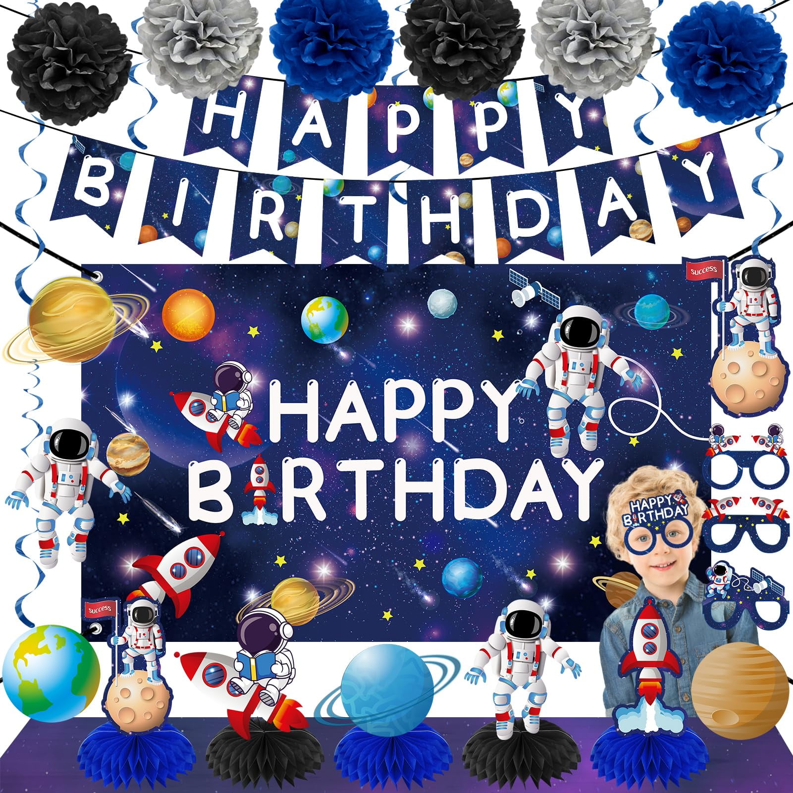 Space Themed Birthday Party Decorations Set for Kids, Space Birthday ...