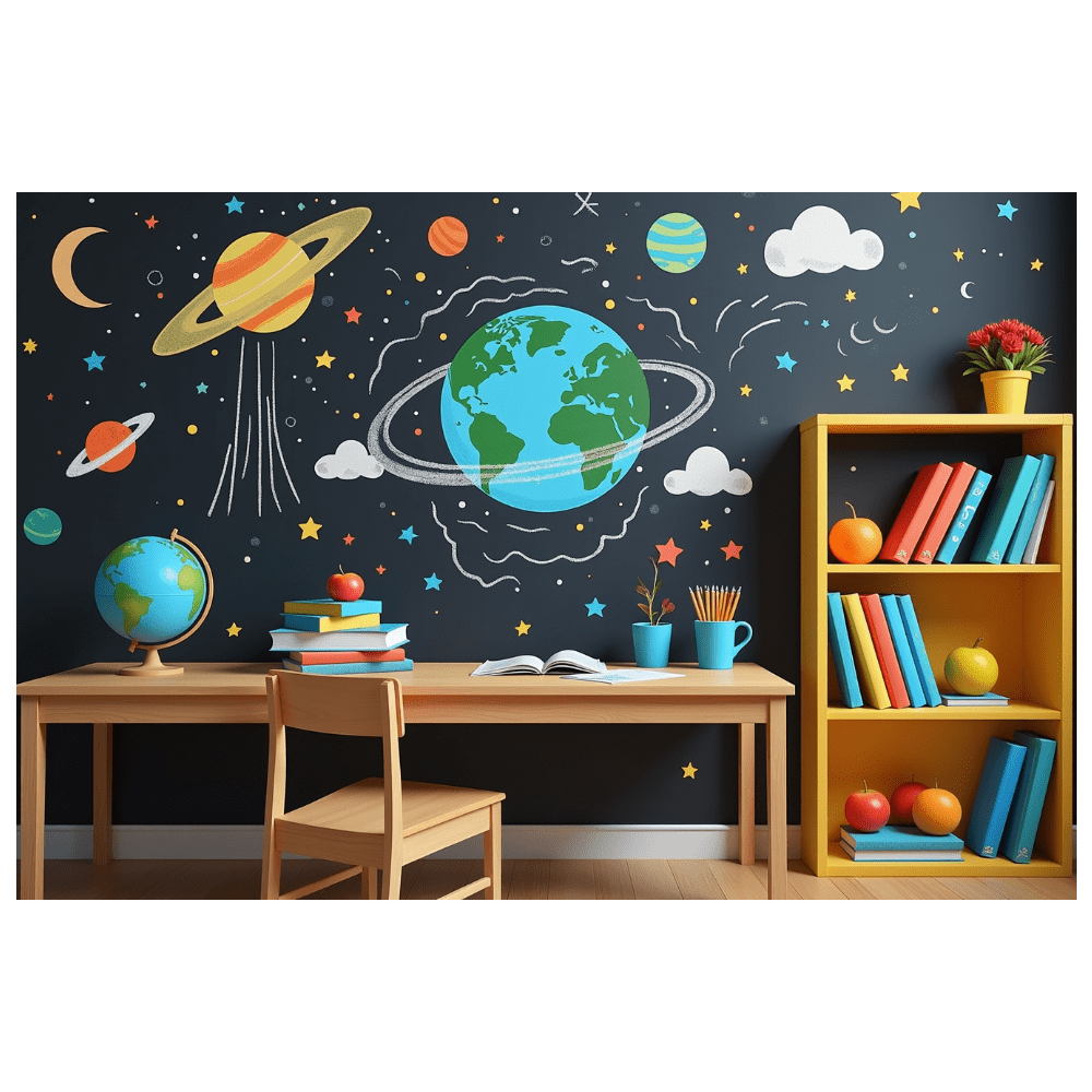 Space Themed Colorful Chalk Style Backdrop Banner Decorations for Classroom Party Study Room ...