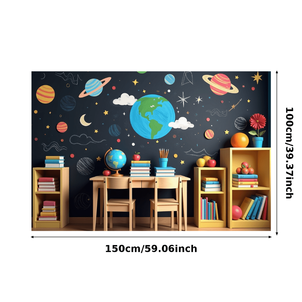 Space Themed Colorful Chalk Style Backdrop Banner Decorations for ...