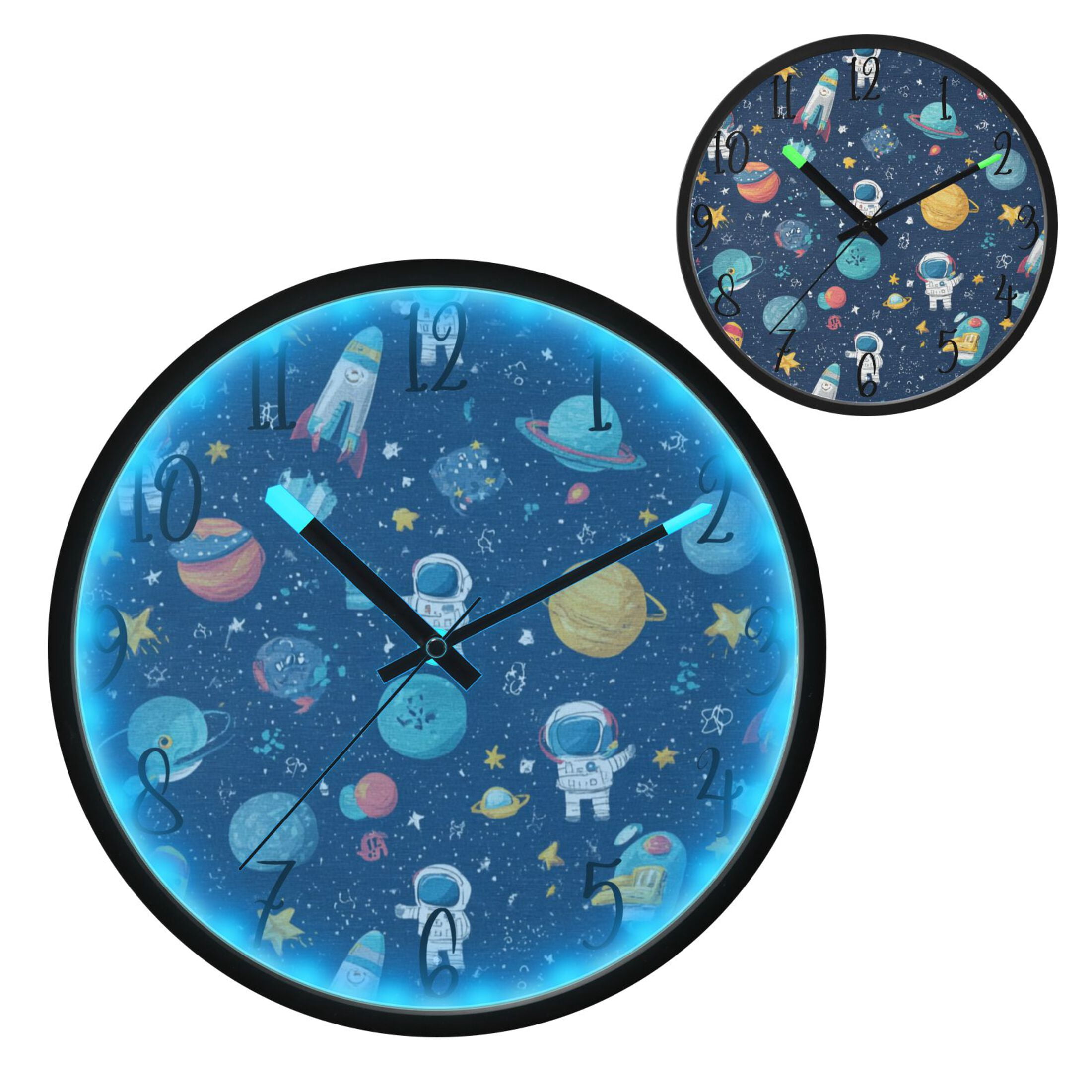 Space Themed Luminous Wall Clock with Sound-Activated LED 12-Inch ...