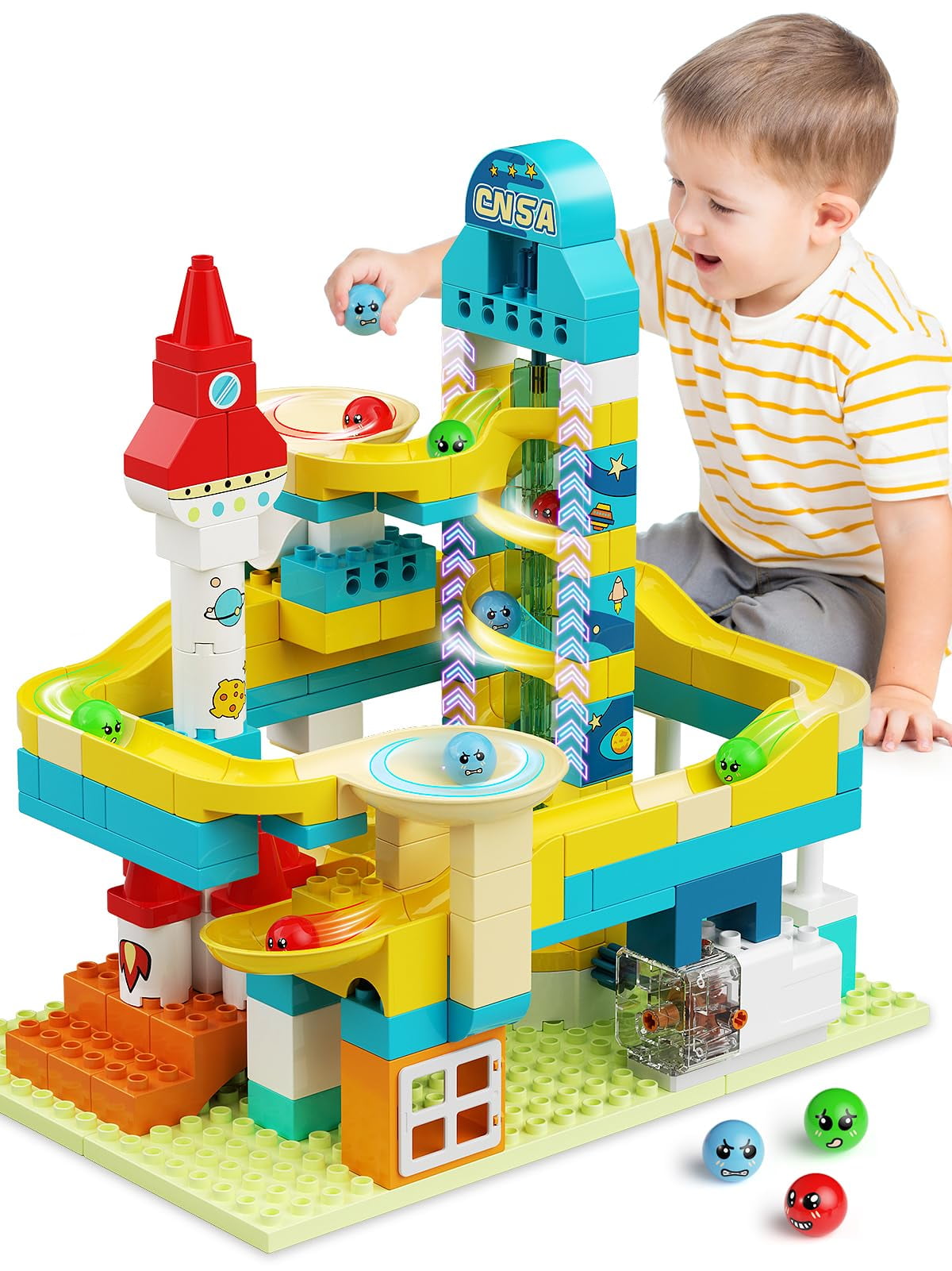 Space-Themed Marble Run,with Motorized STF9 Lift,Large Building Blocks Compatible Major Brands ...