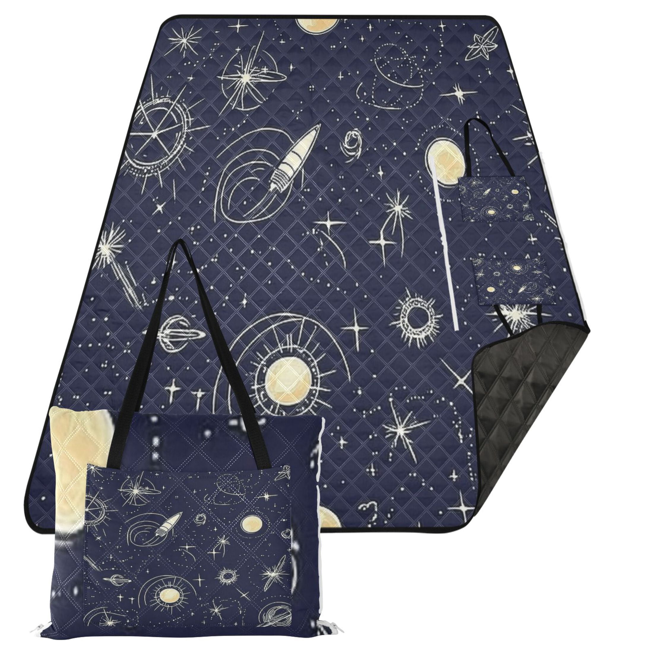 Space Themed Pattern 60x80in Waterproof Picnic Mat, Foldable Backpack ...