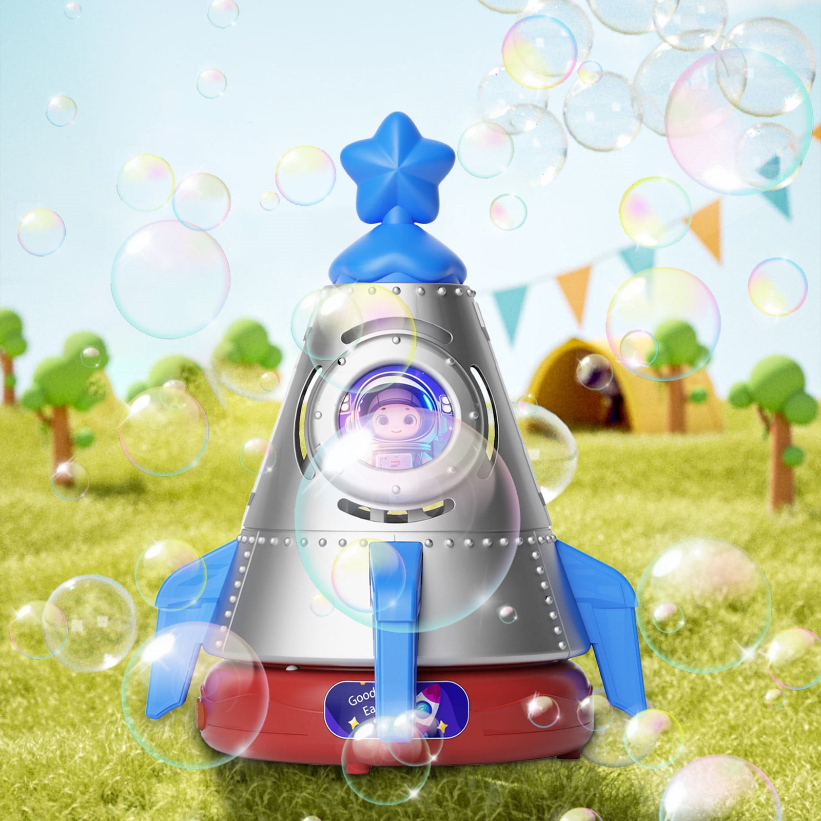 Space Themed Rotating Bubble Blower Toy with Glowing Effects Automatic Bubbles Machine for ...