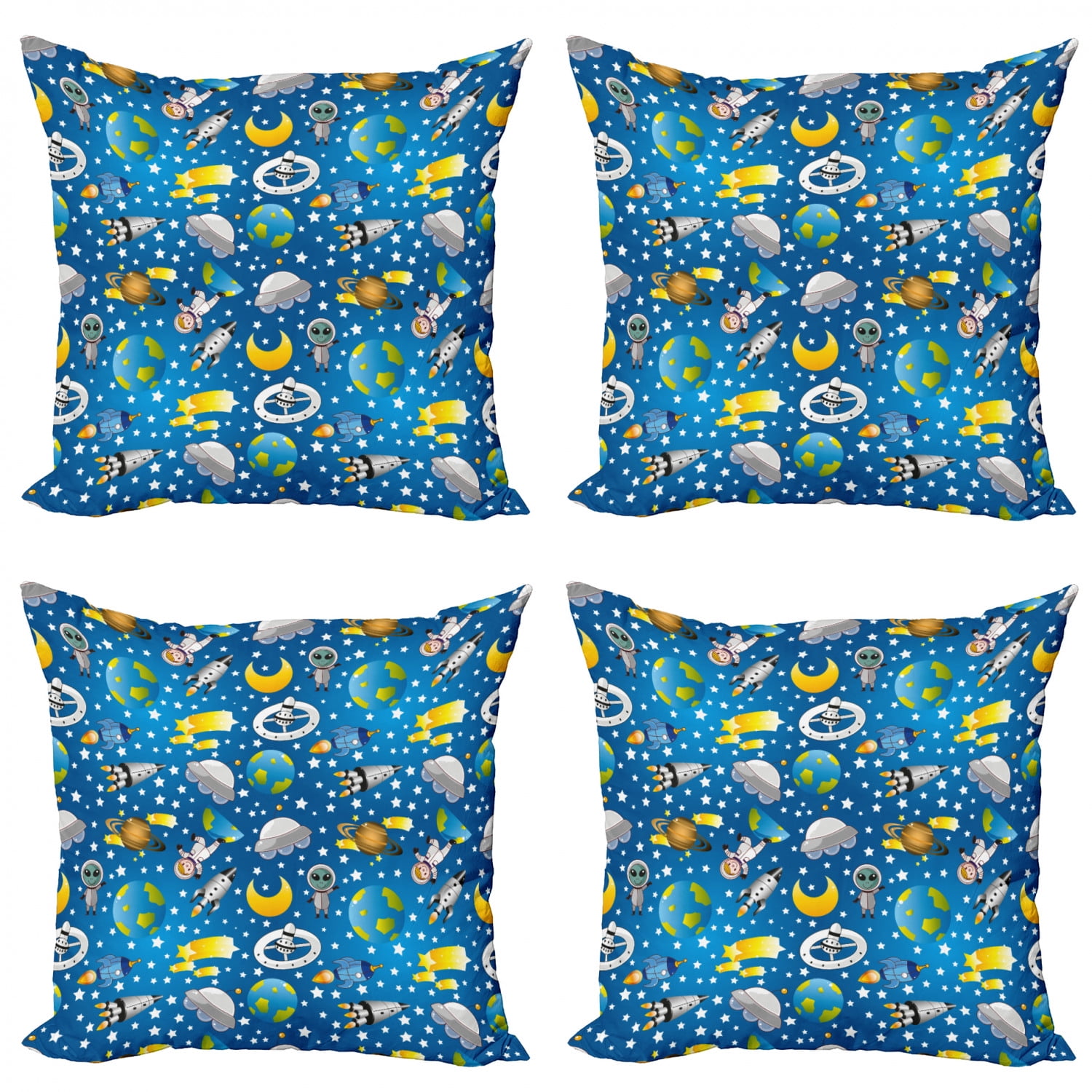 Ambesonne Space Throw Pillow Cover 4 Pack, Alien and Human Astronaut ...
