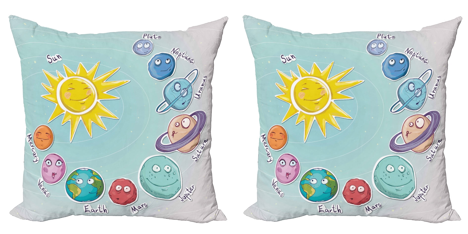 Ambesonne Space Throw Pillow Cover 2 Pack, Cartoon Sun Planets, 24 ...