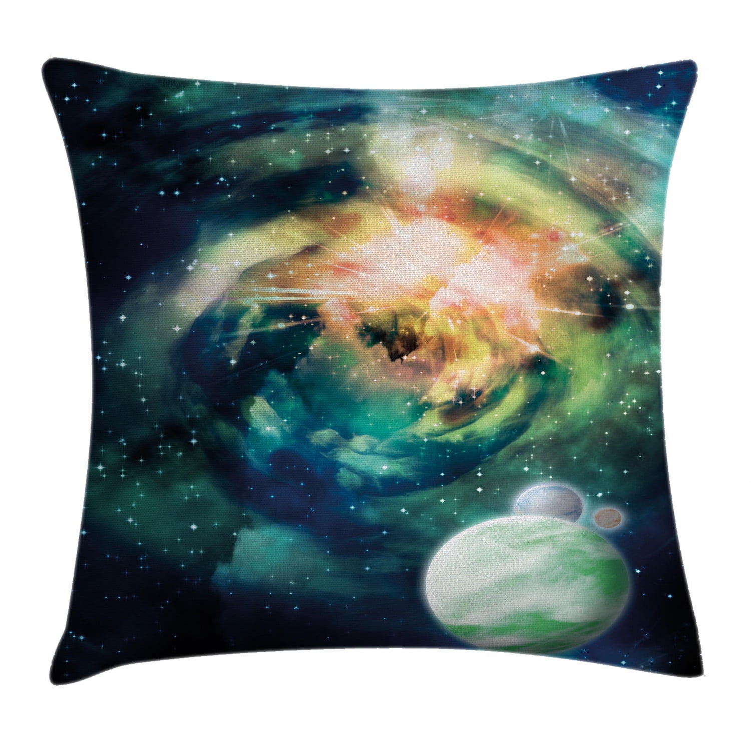 Space Throw Pillow Cushion Cover, Spiral Anromeda Galaxy with Planets ...
