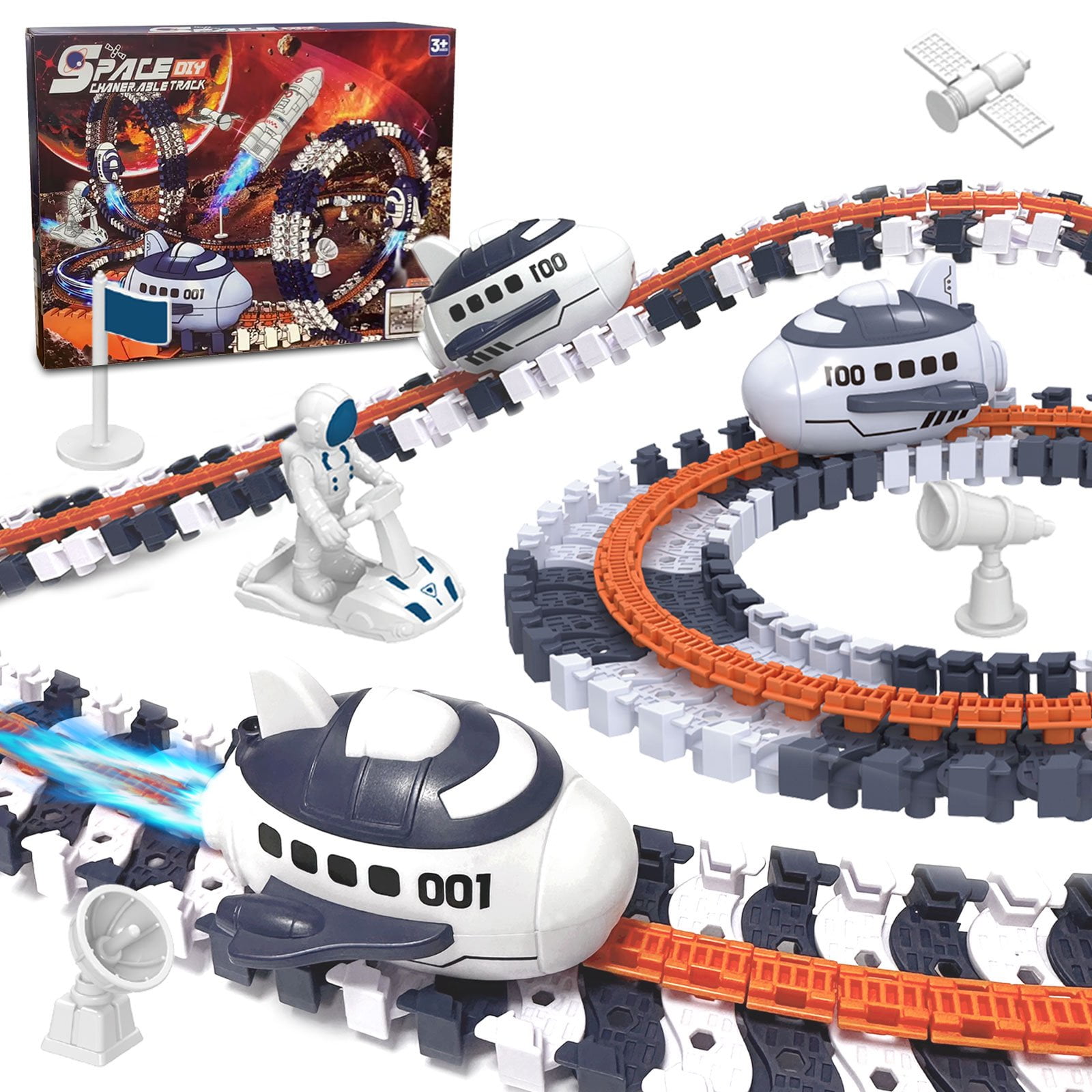 Bewos Space Track Toys, 128Pcs Flexible Car Tracks for Kids Ages 3 ...