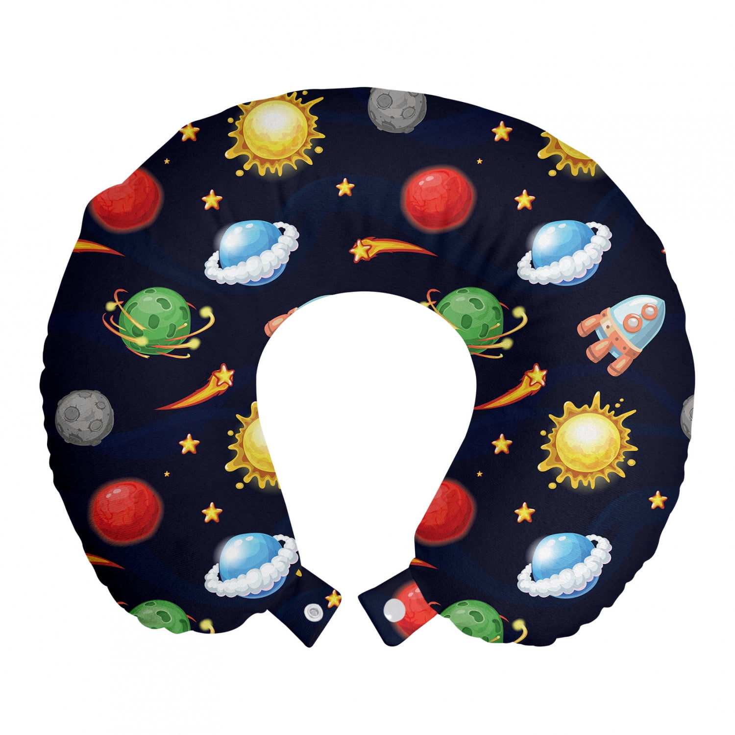 Space Travel Pillow Neck Rest, Cartoon Style Cosmos Themed Illustration ...